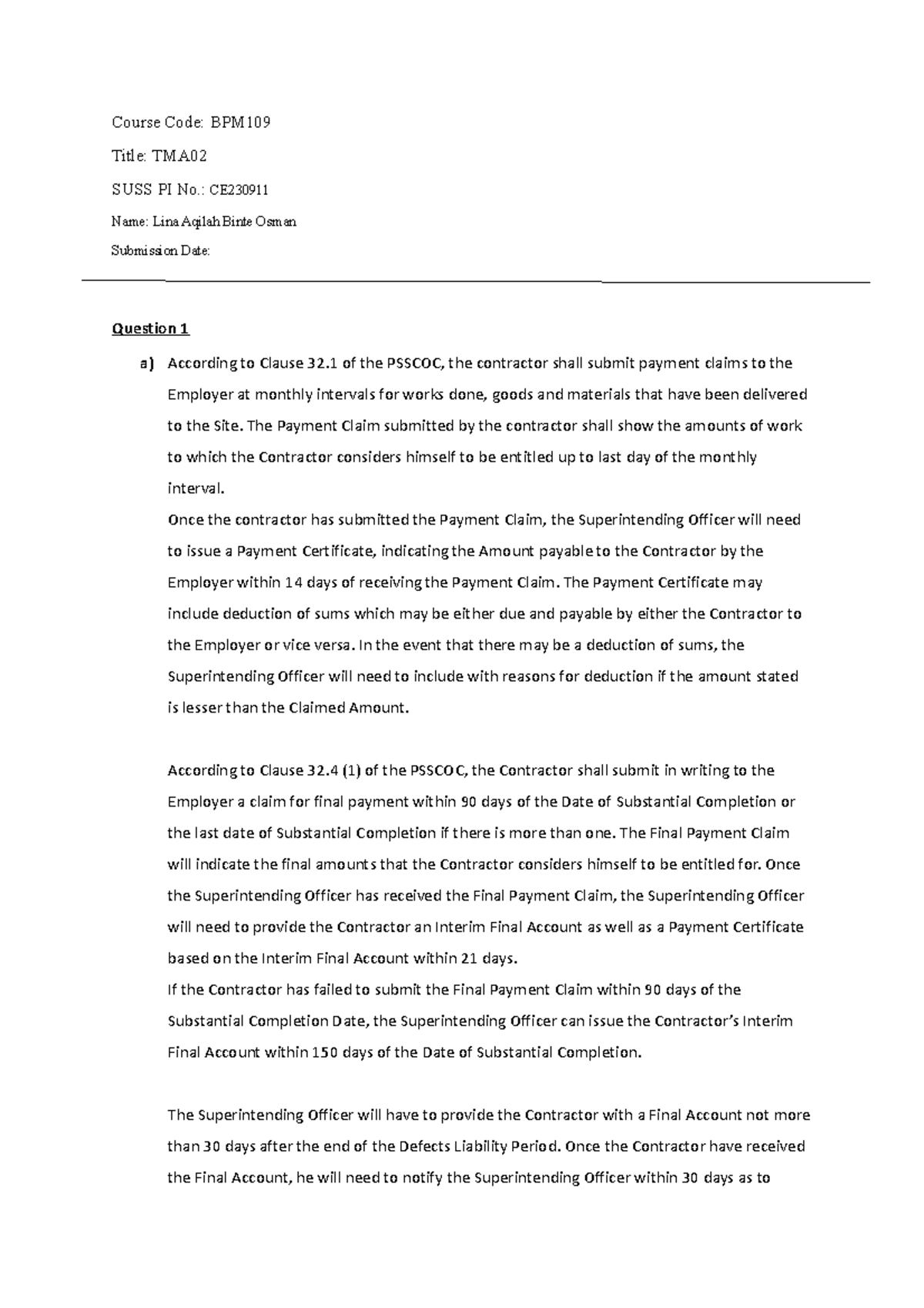 BPM109 Contract Administration - TMA02 Submission Analysis and ...