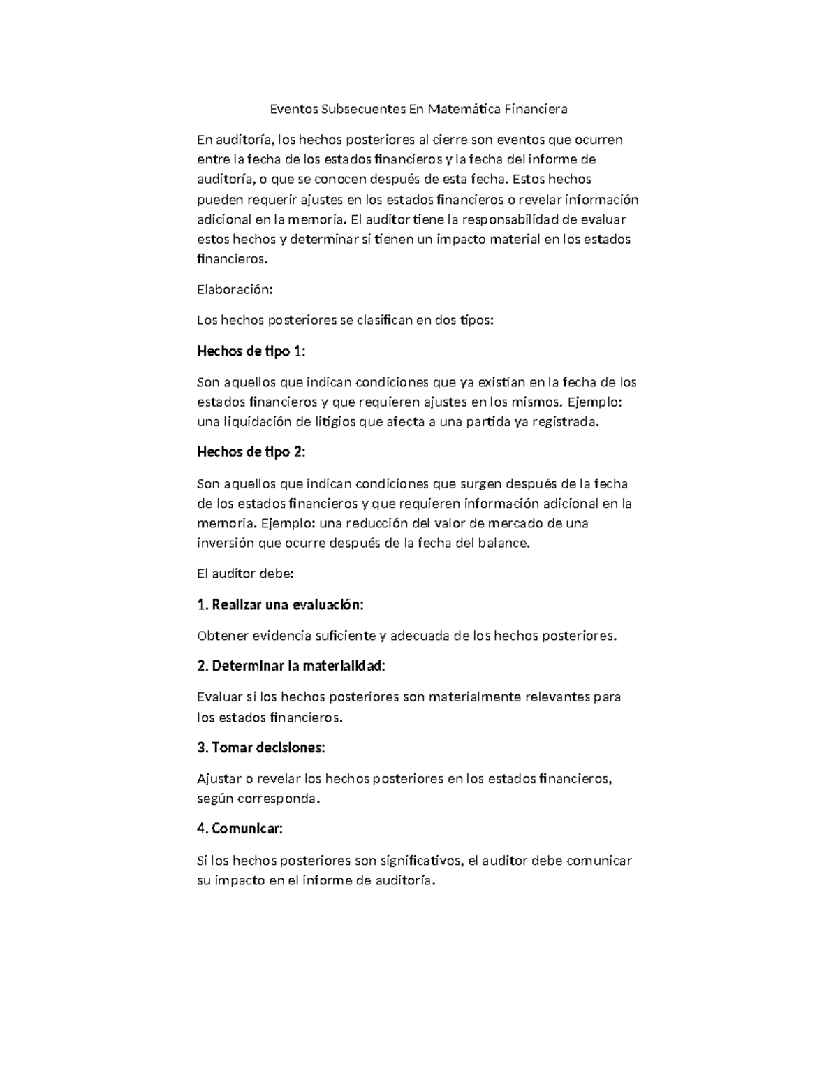 Eventos Subsecuentes en Auditoría: Análisis y Relevancia - Grupo 2 ...