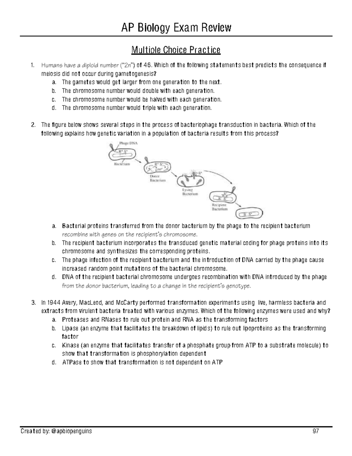 AP Biology (Unit 5) Exam Review: Multiple Choice Practice Test - Studocu