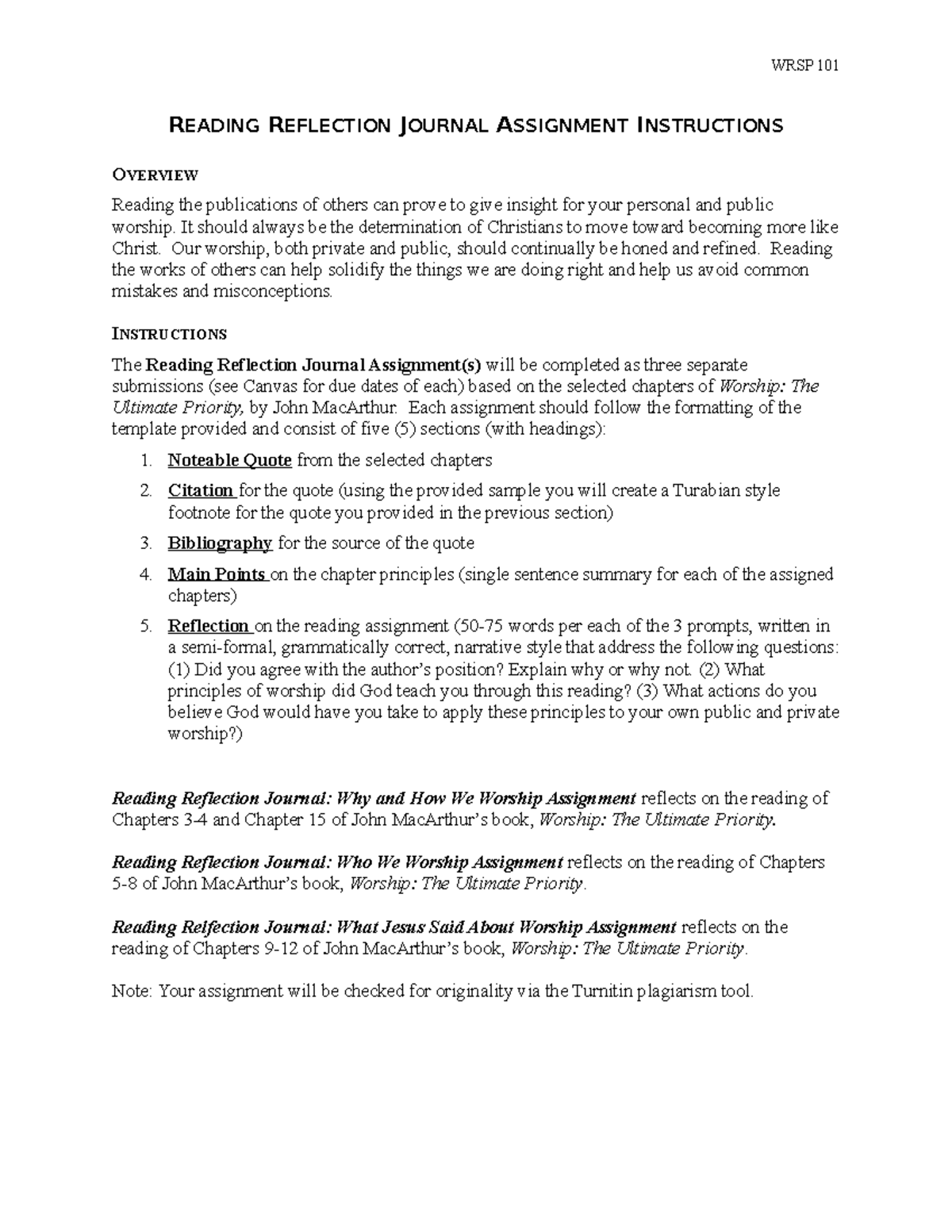 Reading Reflection Instructions Onlyyyy - WRSP 101 READING REFLECTION ...