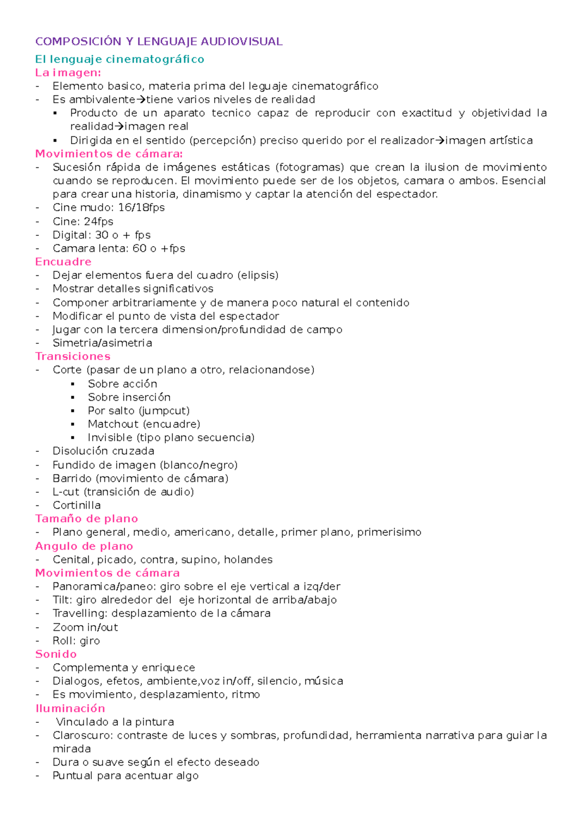 COMPOSICIÓN Y LENGUAJE AUDIOVISUAL: Elementos Clave en el Cine - Studocu