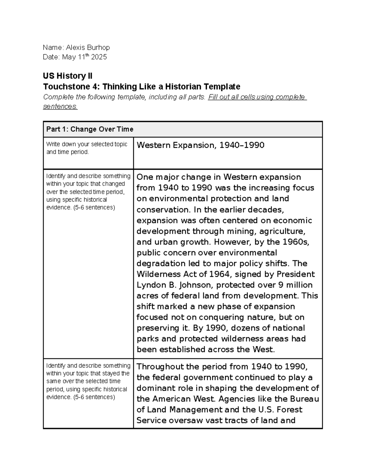 US History II Touchstone 4: Analyzing Western Expansion Changes (1940 ...