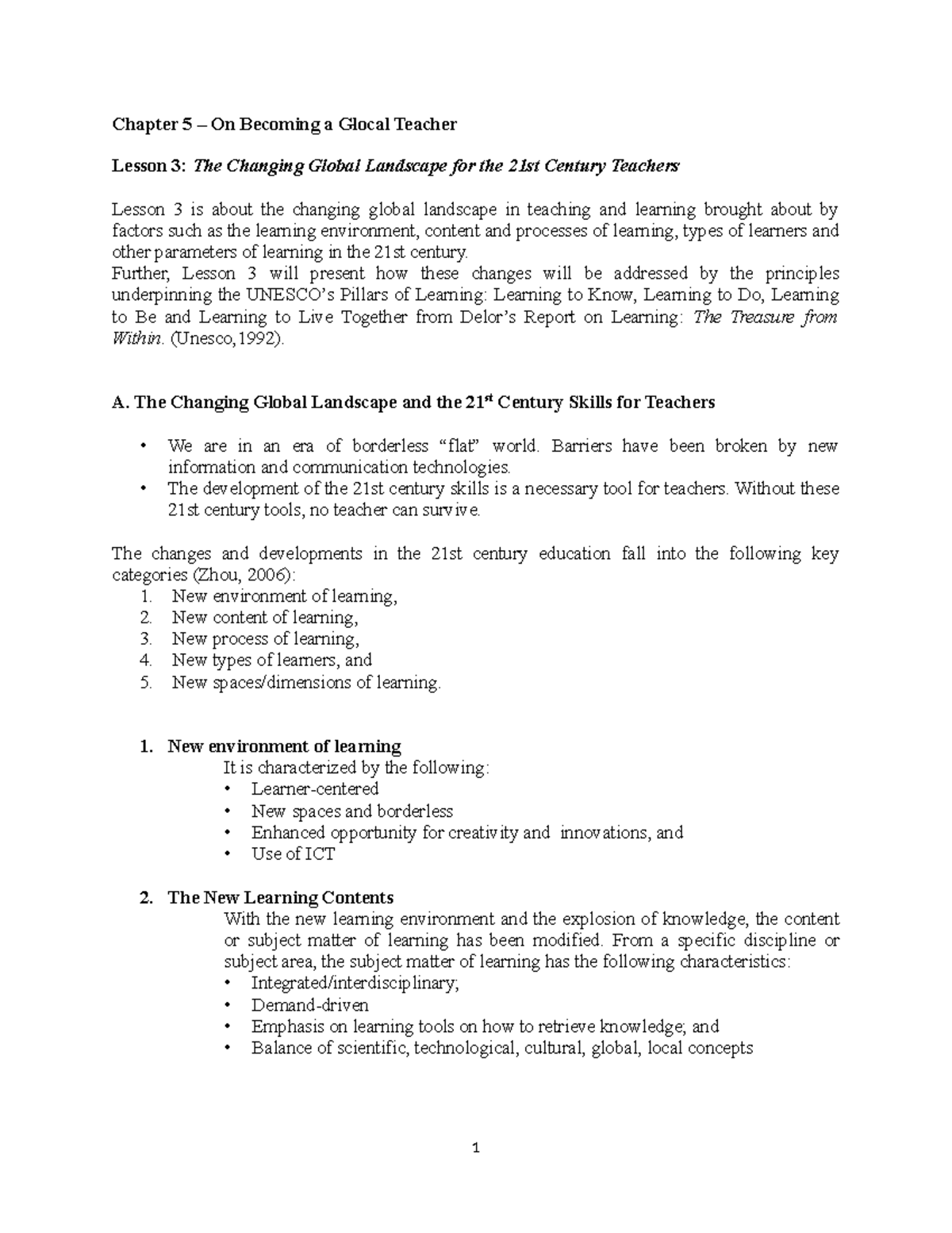 Unit 5 - Glocal Teaching in the 21st Century: Skills & Principles - Studocu