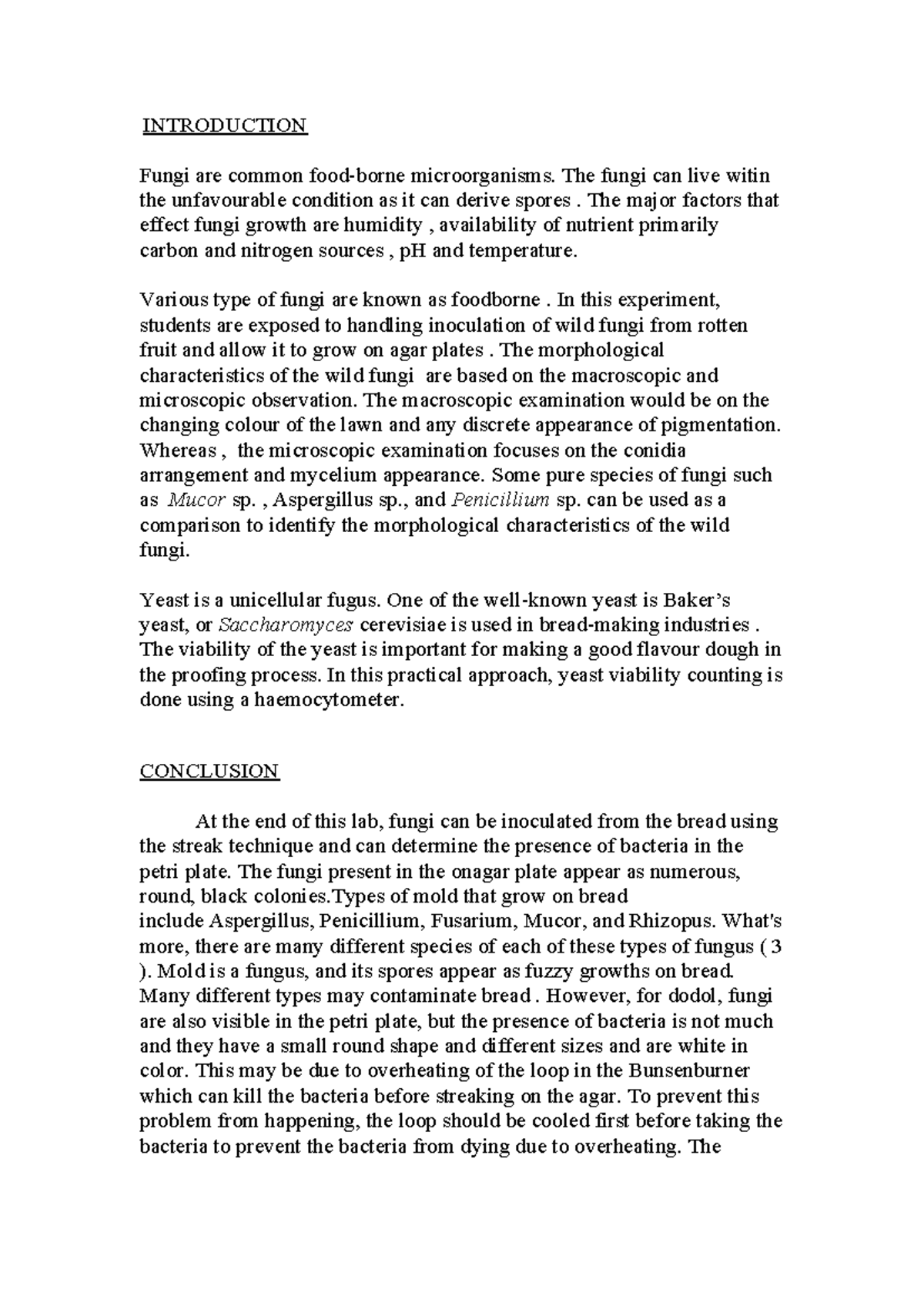 BIO302 Fungi: Introduction and Conclusion Lab Report - Studocu