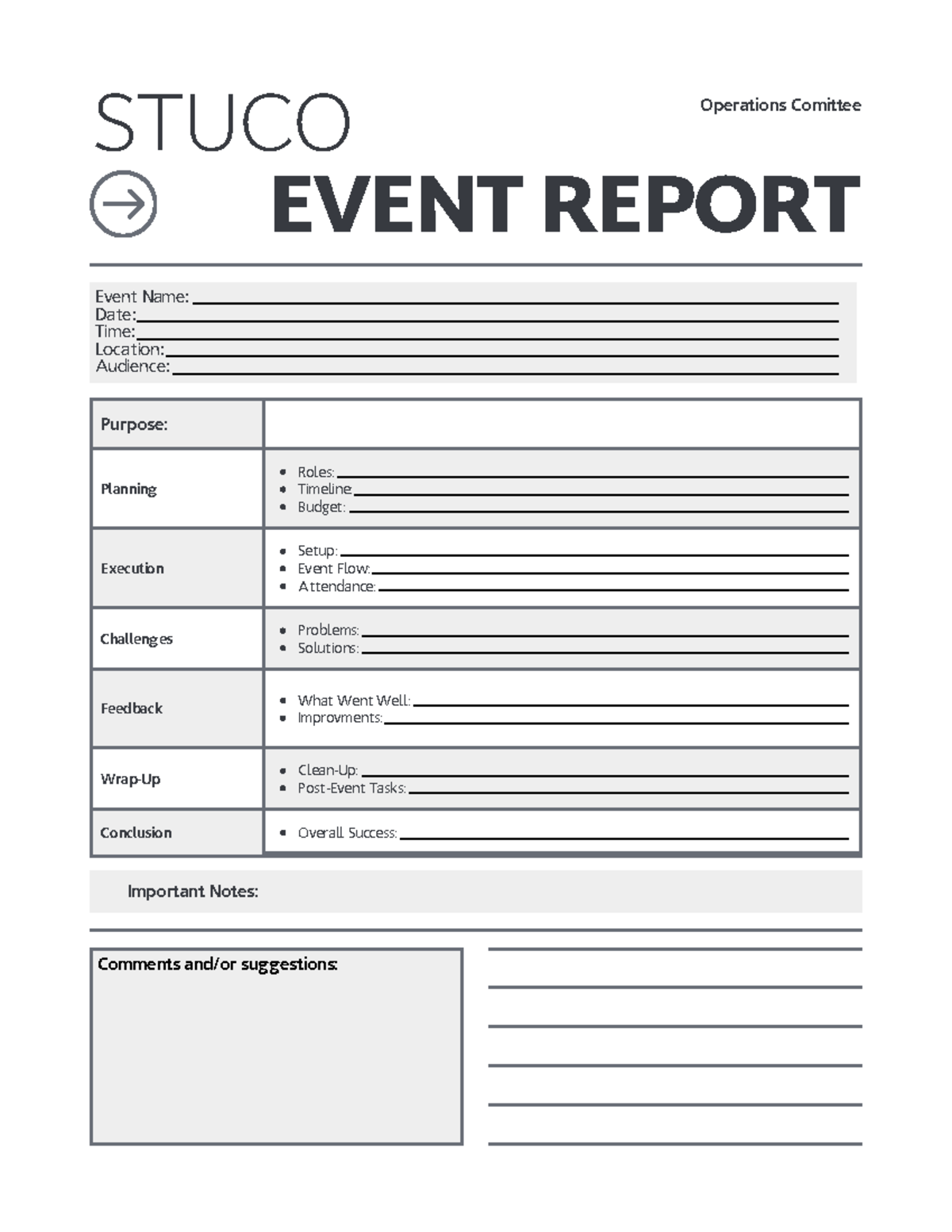 Stu Co Event Report - None - Purpose: Planning Roles: Timeline: Budget ...