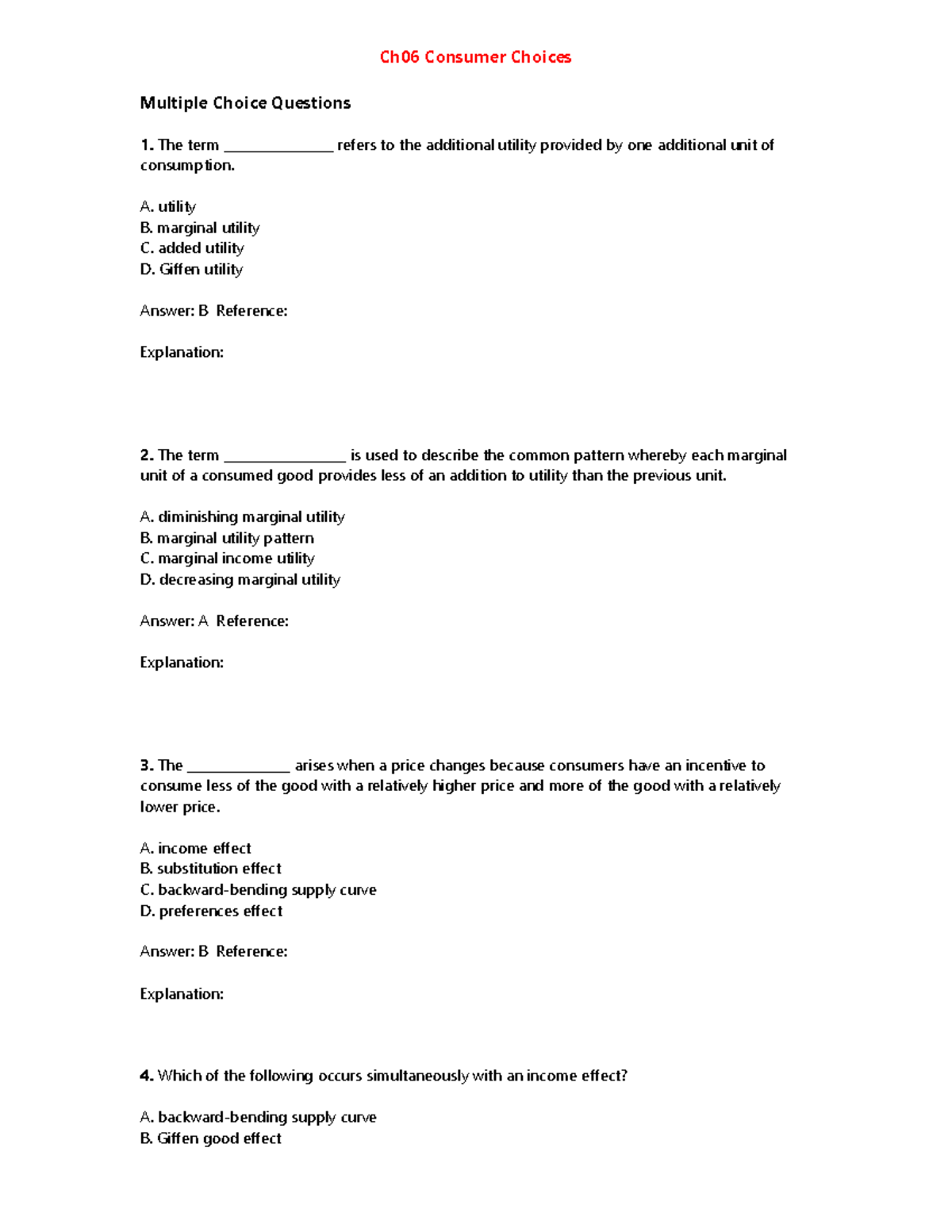 Ch06 Consumer Choices - MCQ Practice for Intro to Economy - Studocu
