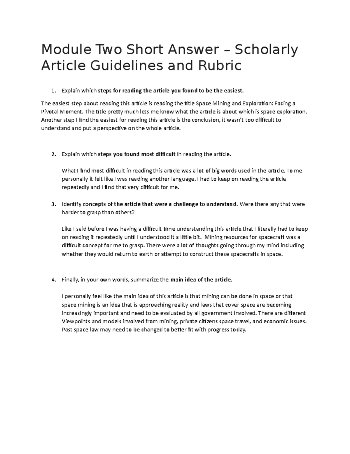 Module 2 2 - Module Two Short Answer – Scholarly Article Guidelines and ...