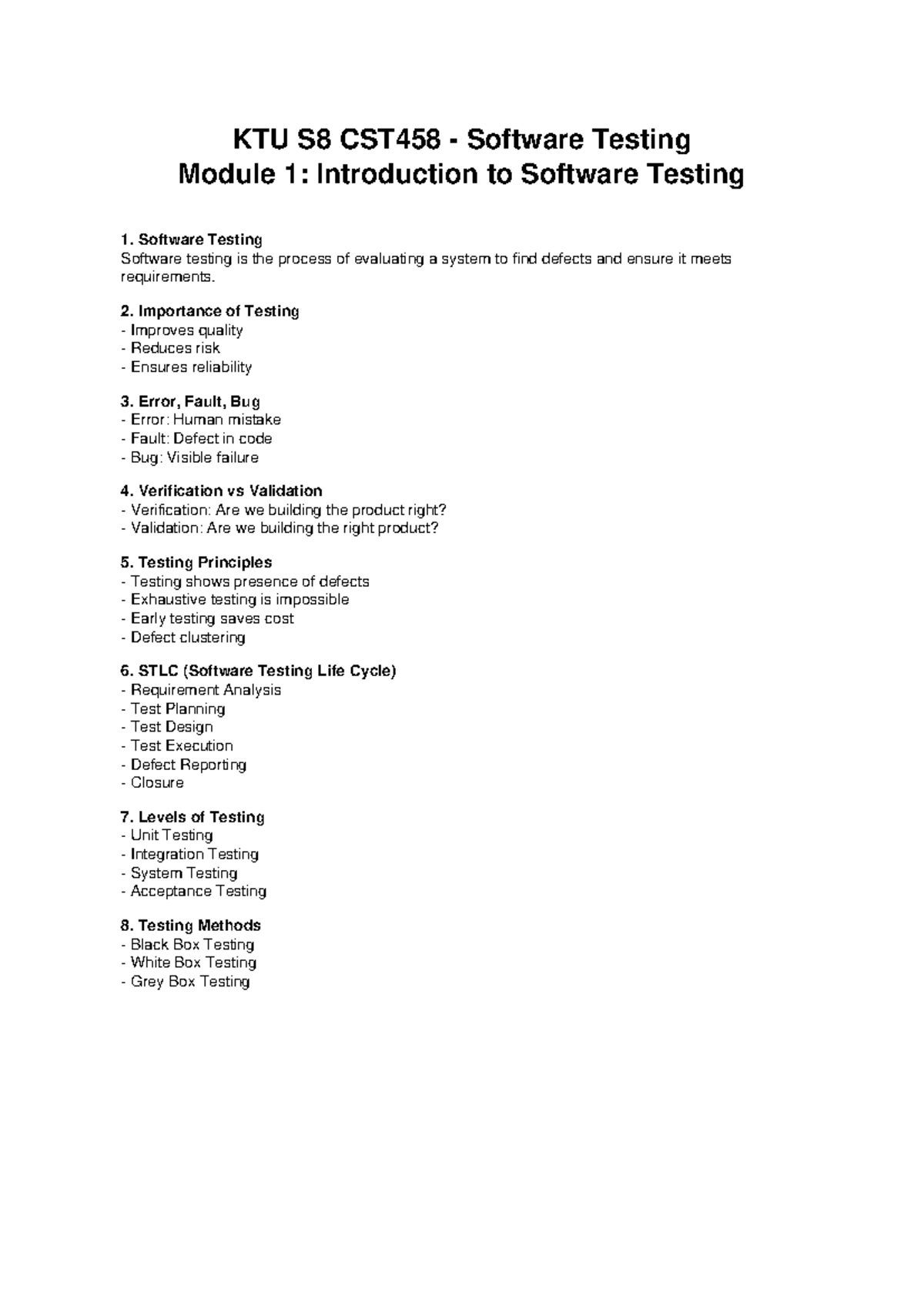 CST458 Software Testing Module 1: Intro & Key Concepts Notes - Studocu