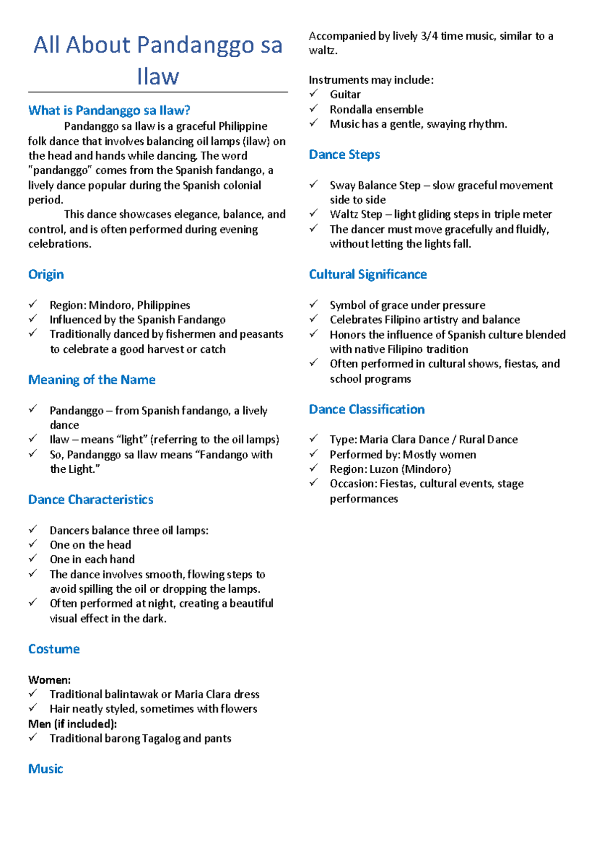 (5) Pandanggo sa Ilaw: A Graceful Philippine Folk Dance - Studocu