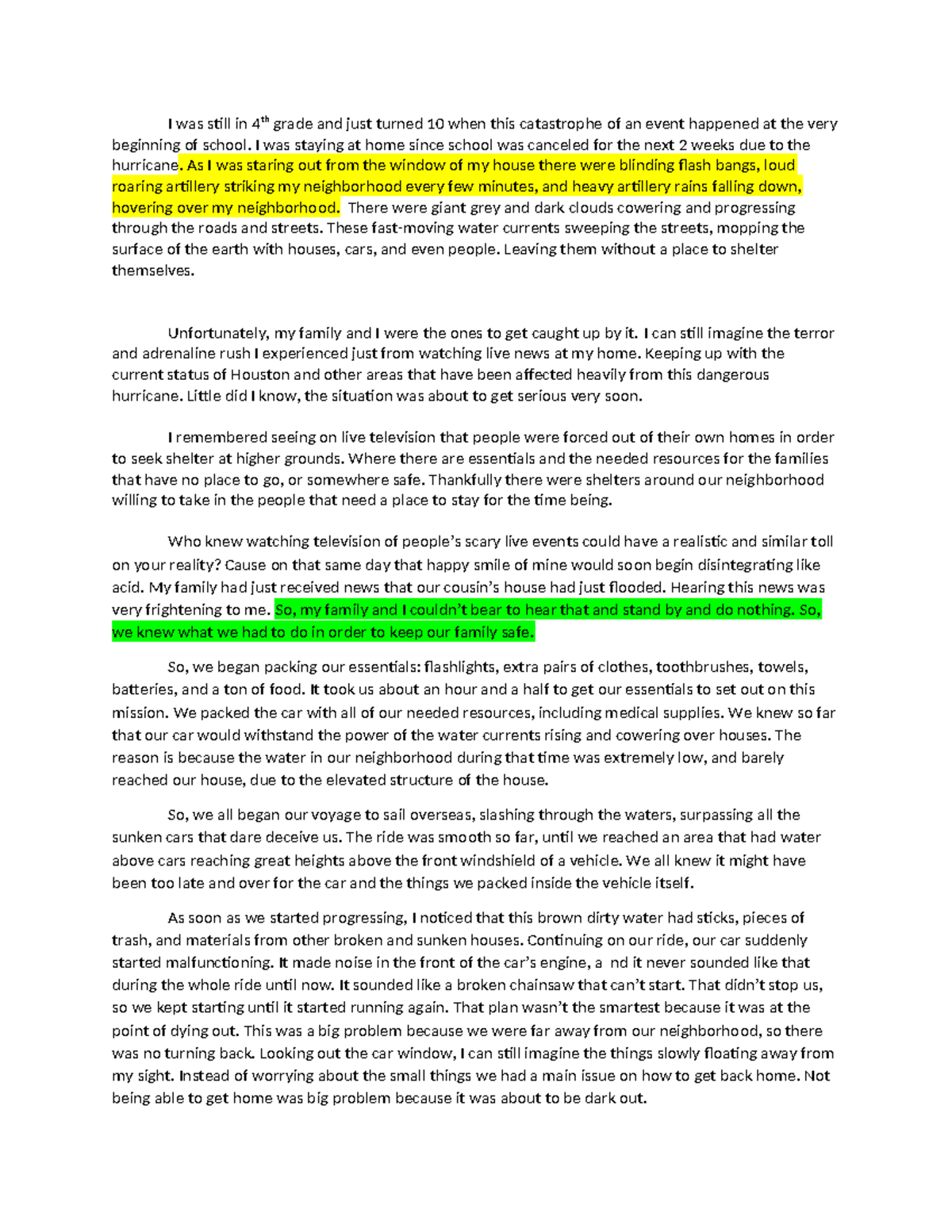 Final Draft - Personal Narrative on Hurricane Experience - Studocu