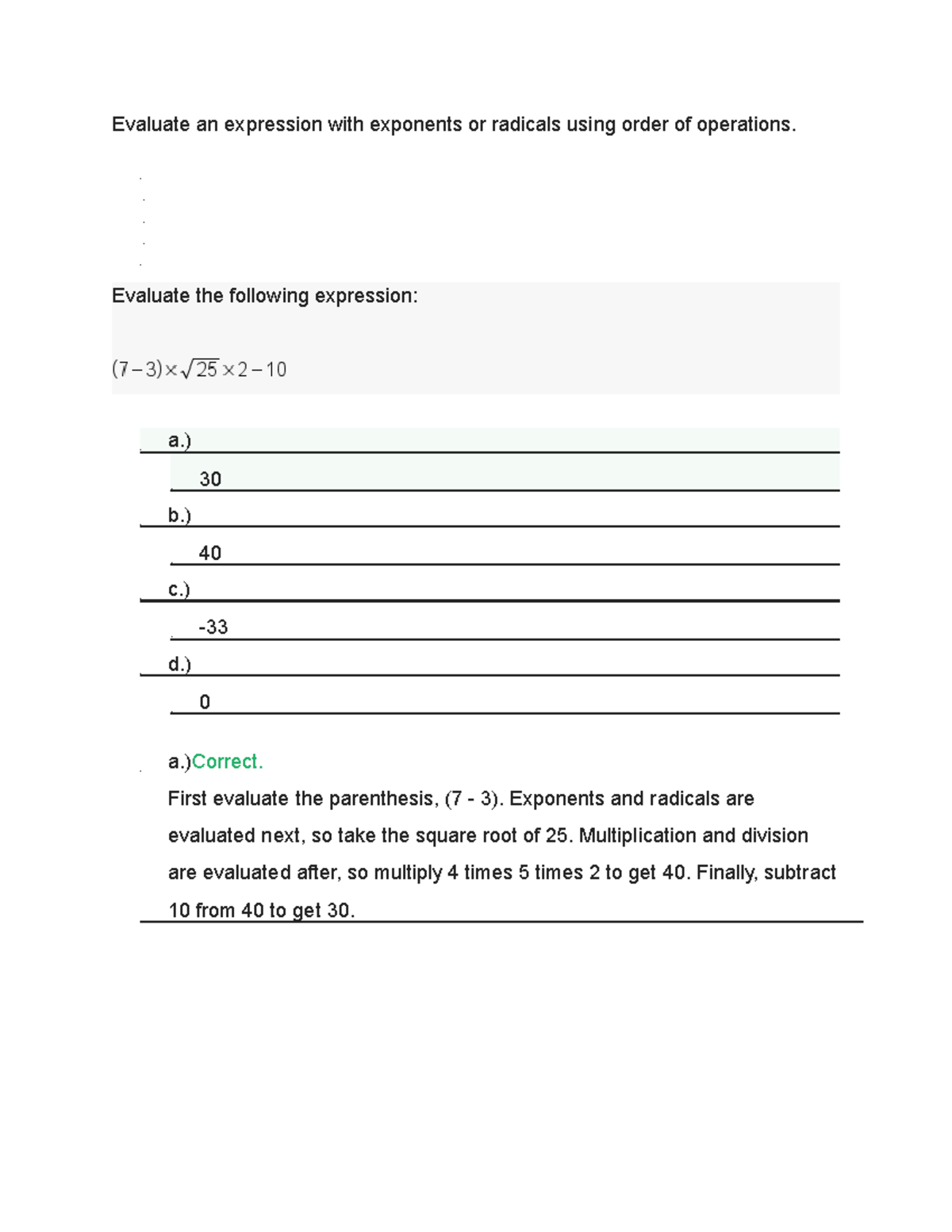 Math 101: Unit 1 - Challenges on Order of Operations & Exponents - Studocu