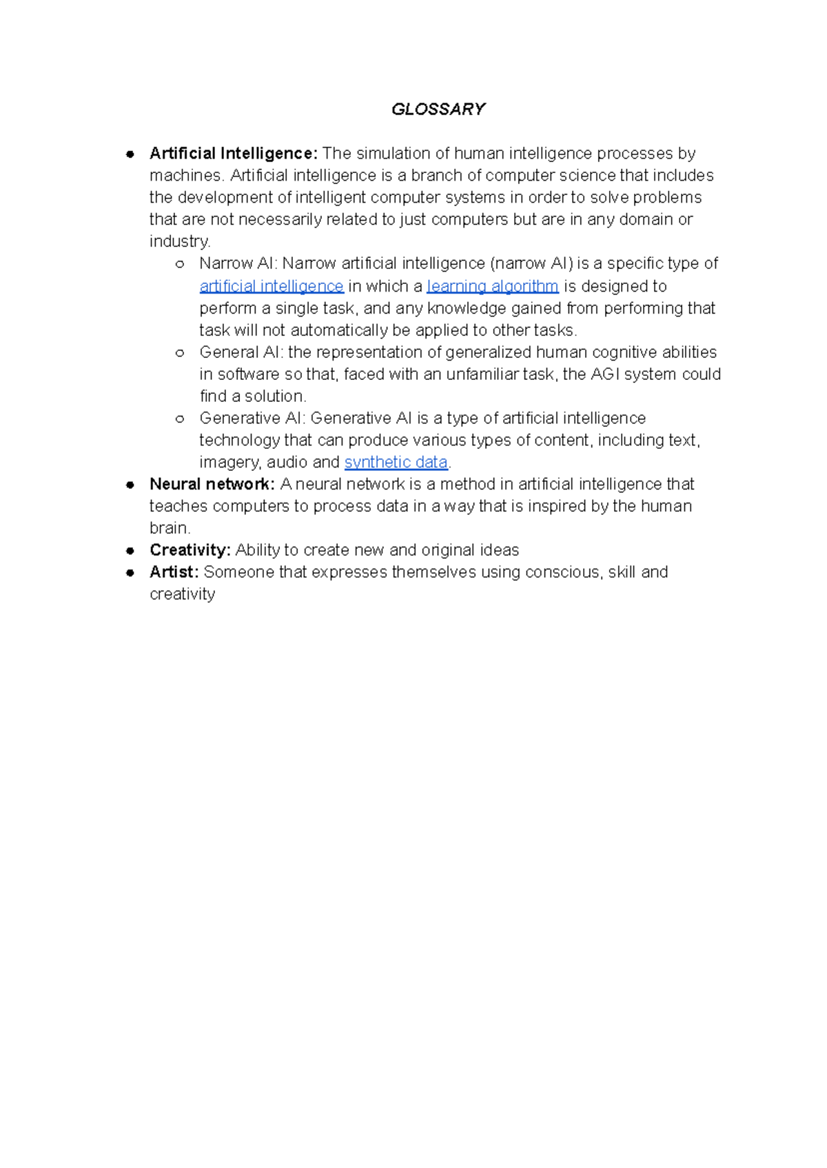 Glossary of AI Terms: Key Concepts in Artificial Intelligence - Studocu