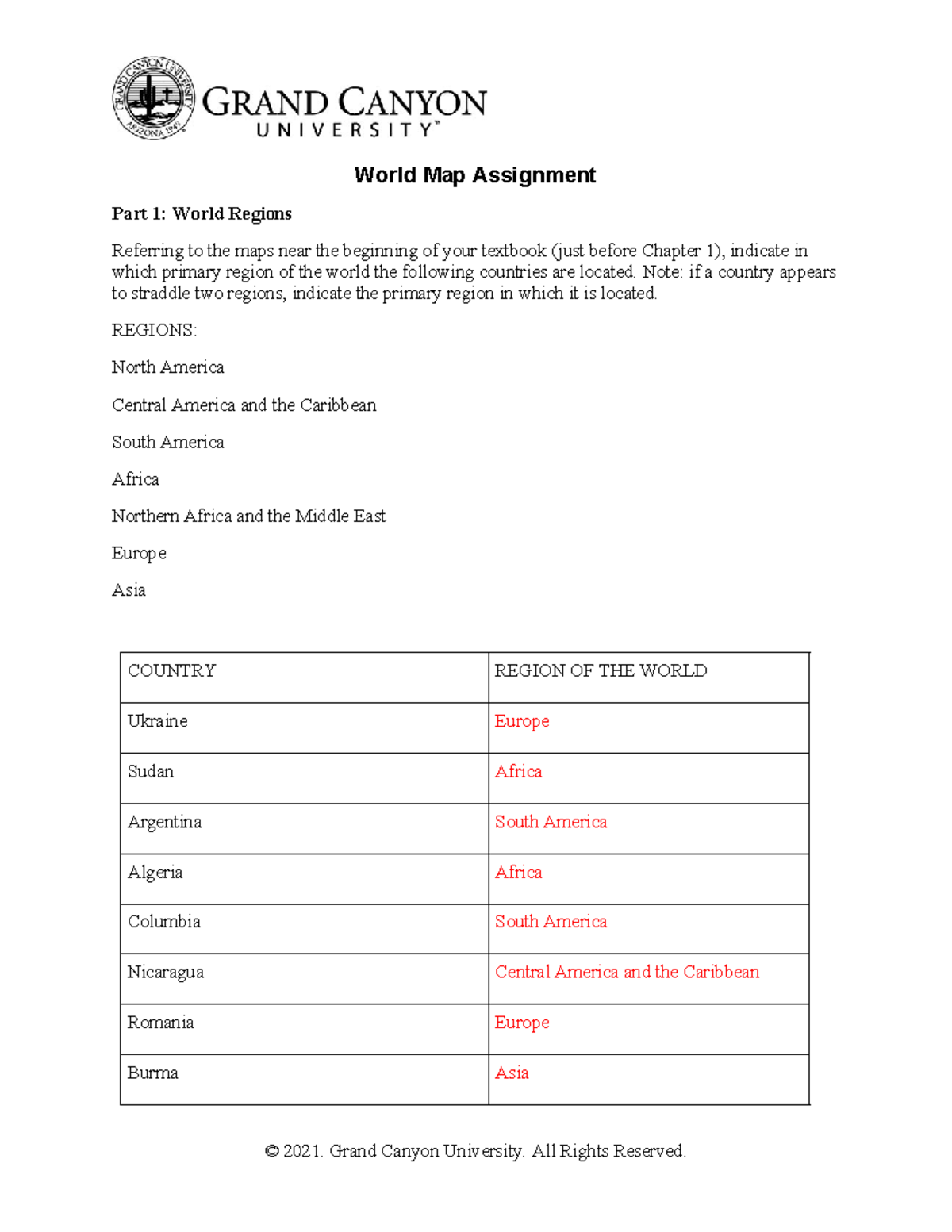 World Regions Worksheet - Completed for Geography Course - Studocu