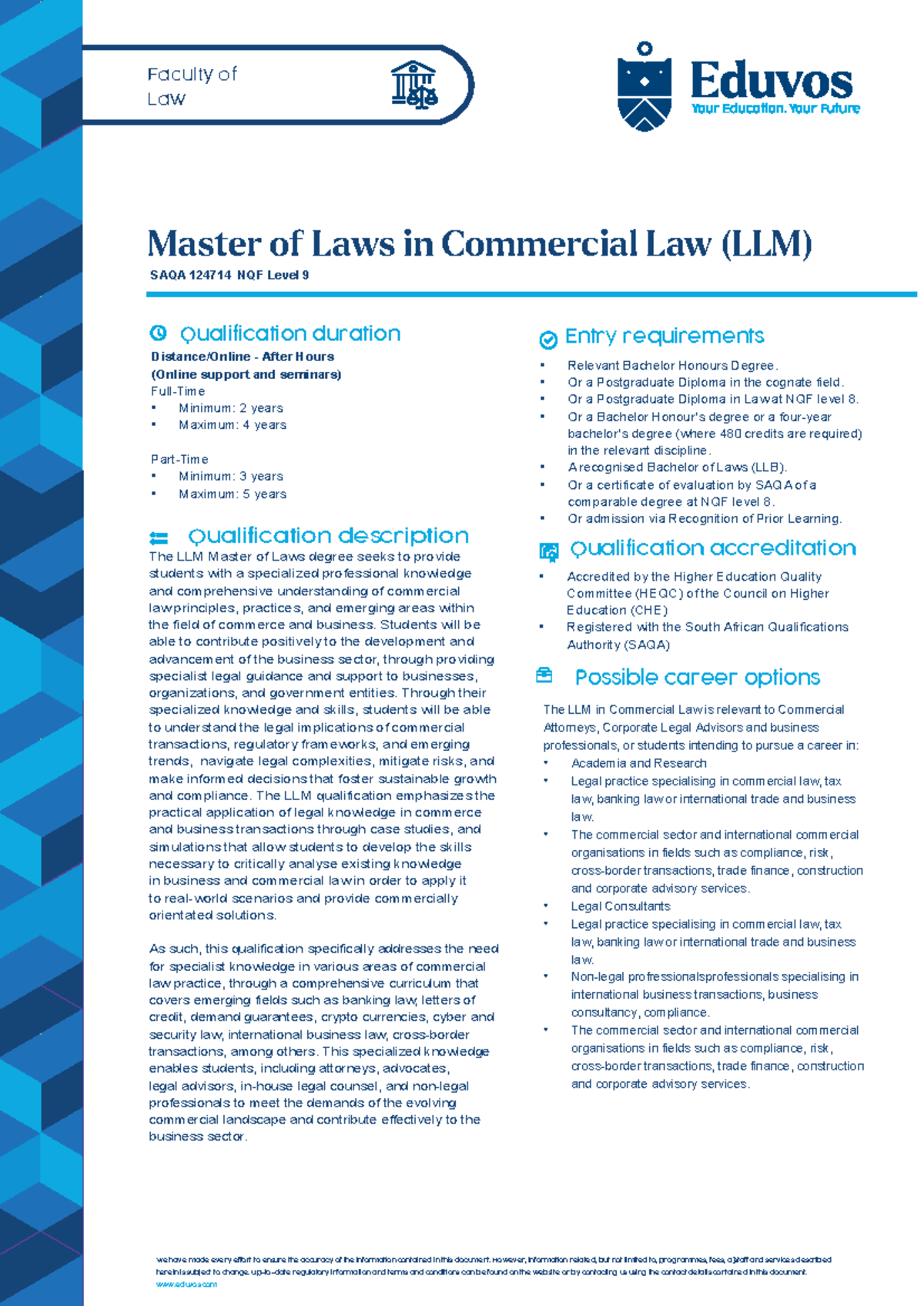2026 Factsheet: Master of Laws in Commercial Law (LLM) SAQA 124714 ...