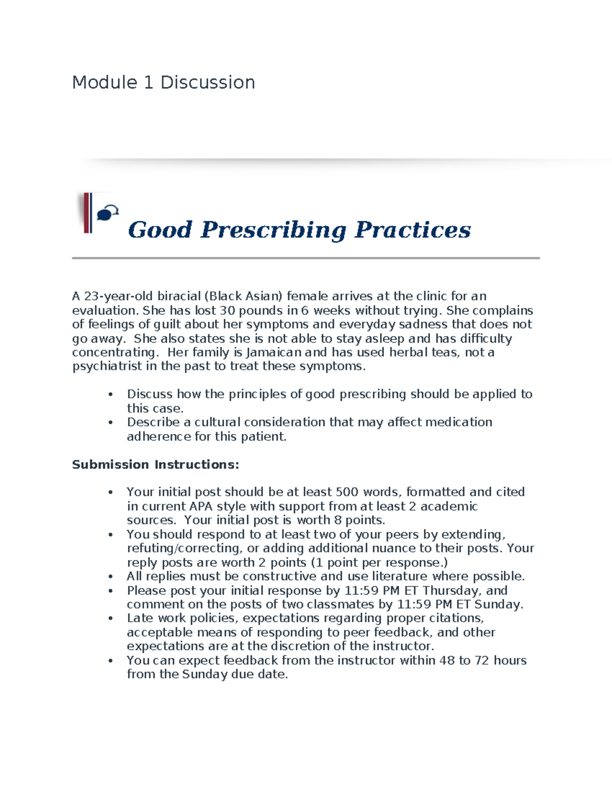 Module 1 Discussion: Good Prescribing Practices in NUR 520 - Studocu