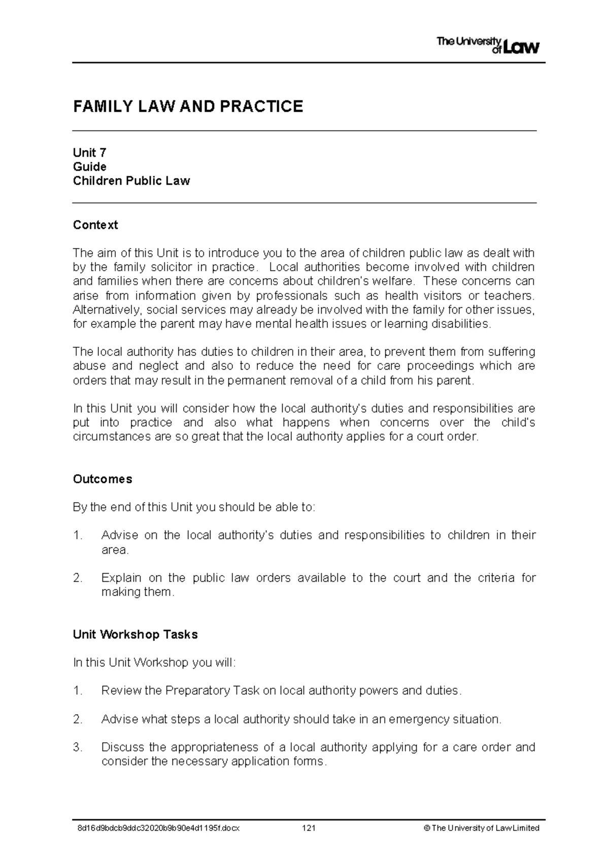 FAMILY LAW AND PRACTICE Unit 9 Workshop Notes: The Modern Family ...