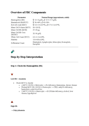Interpreting U and E Blood Tests: Key Components & Normal Ranges - Studocu