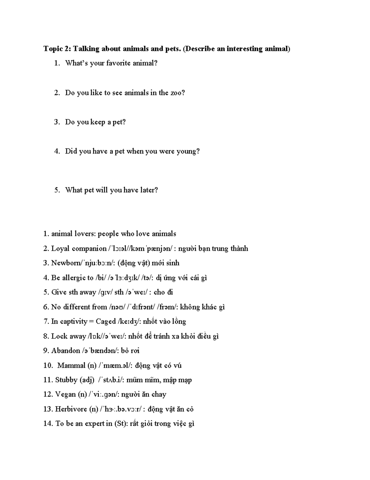Topic 2: Discussing animals and pets - Interesting animal insights ...