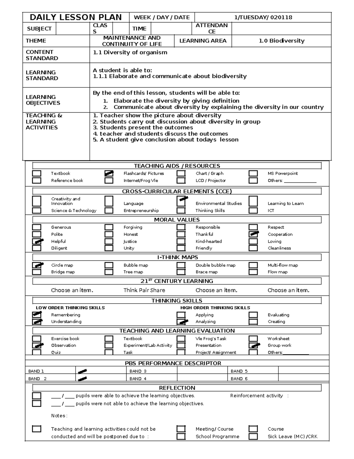 368265451 Contoh RPH Sains DLP - DAILY LESSON PLAN WEEK / DAY / DATE 1 ...