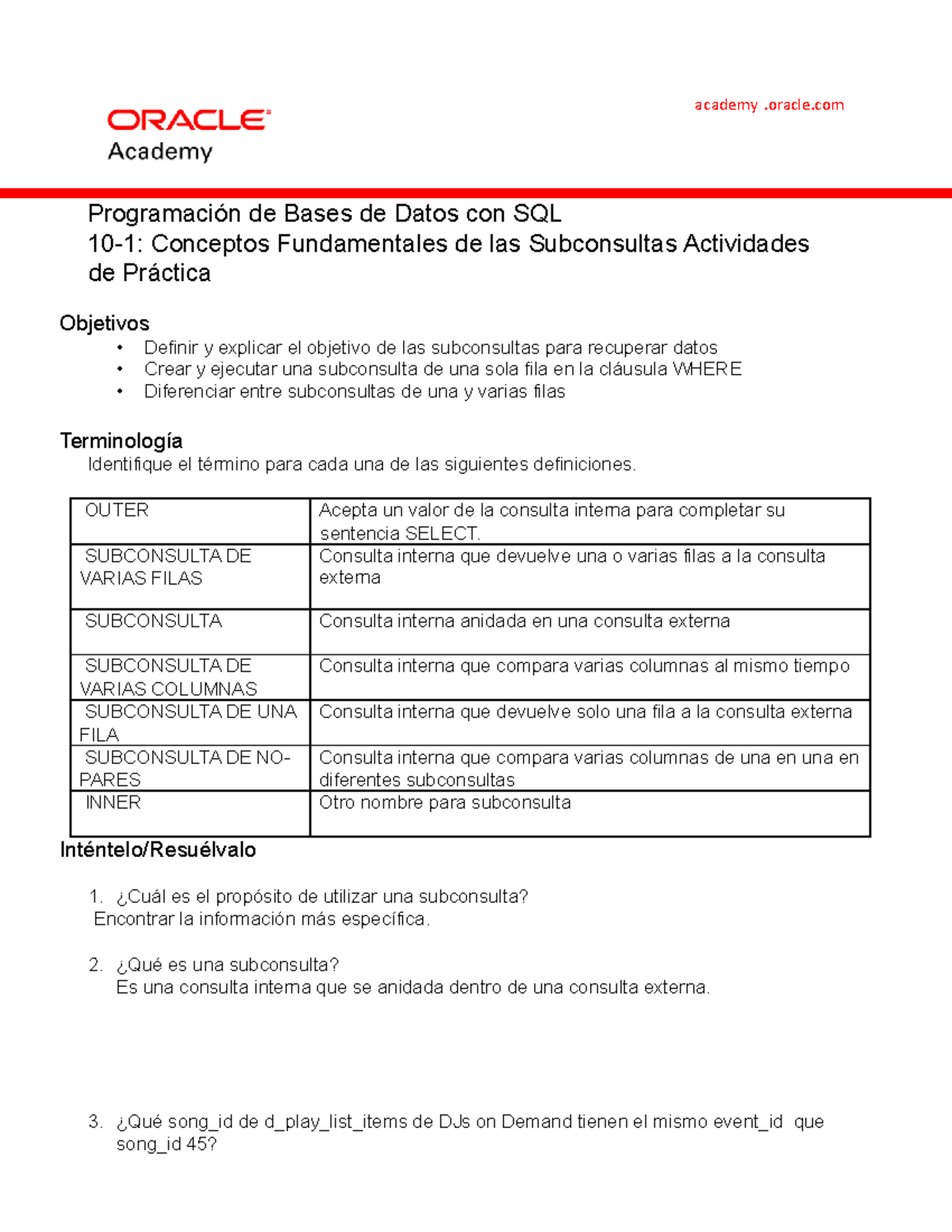 DP 10 1 Practice esp - Programación de Bases de Datos con SQL 10-1 ...