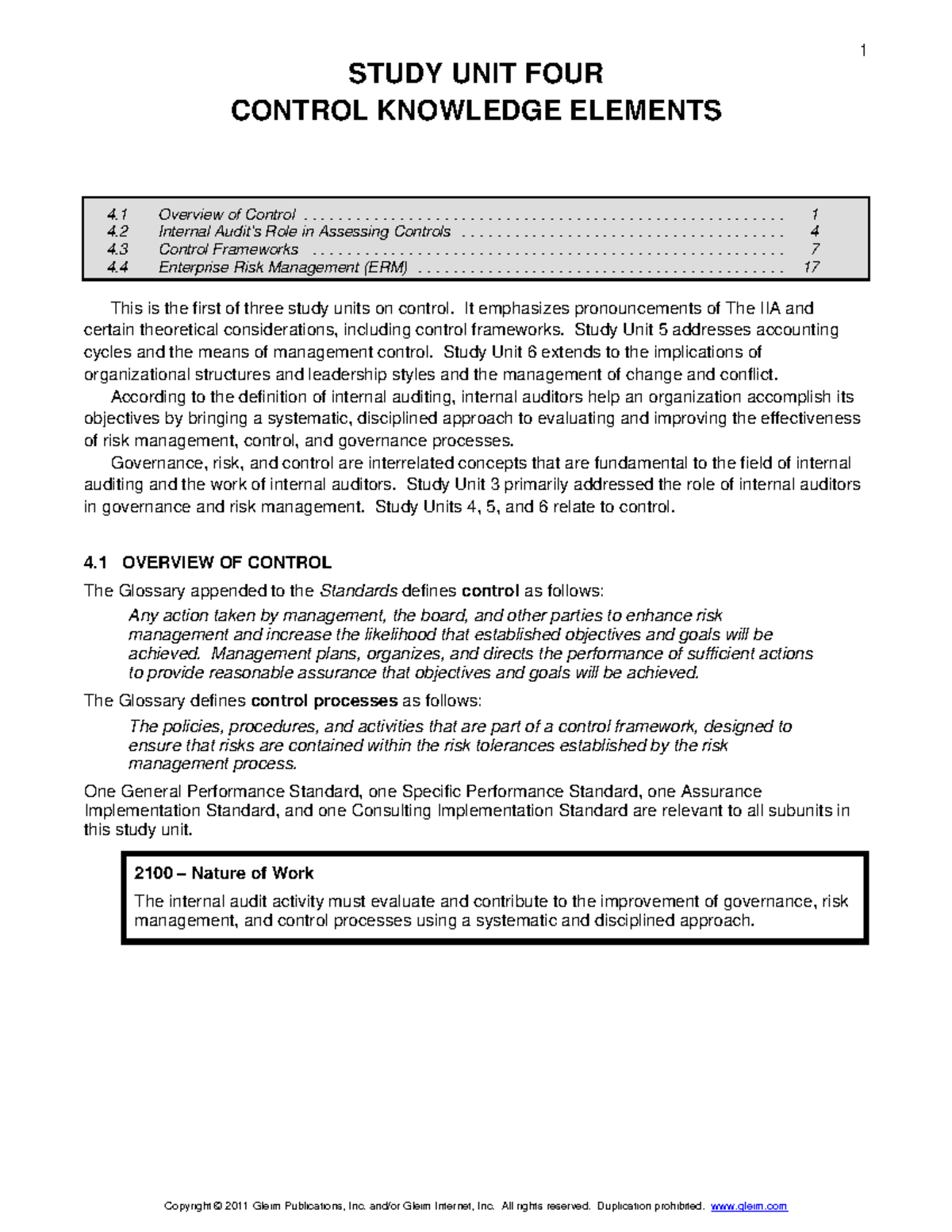 P1 Unit 4 - Control Overview, Internal Audit, and Control Frameworks ...