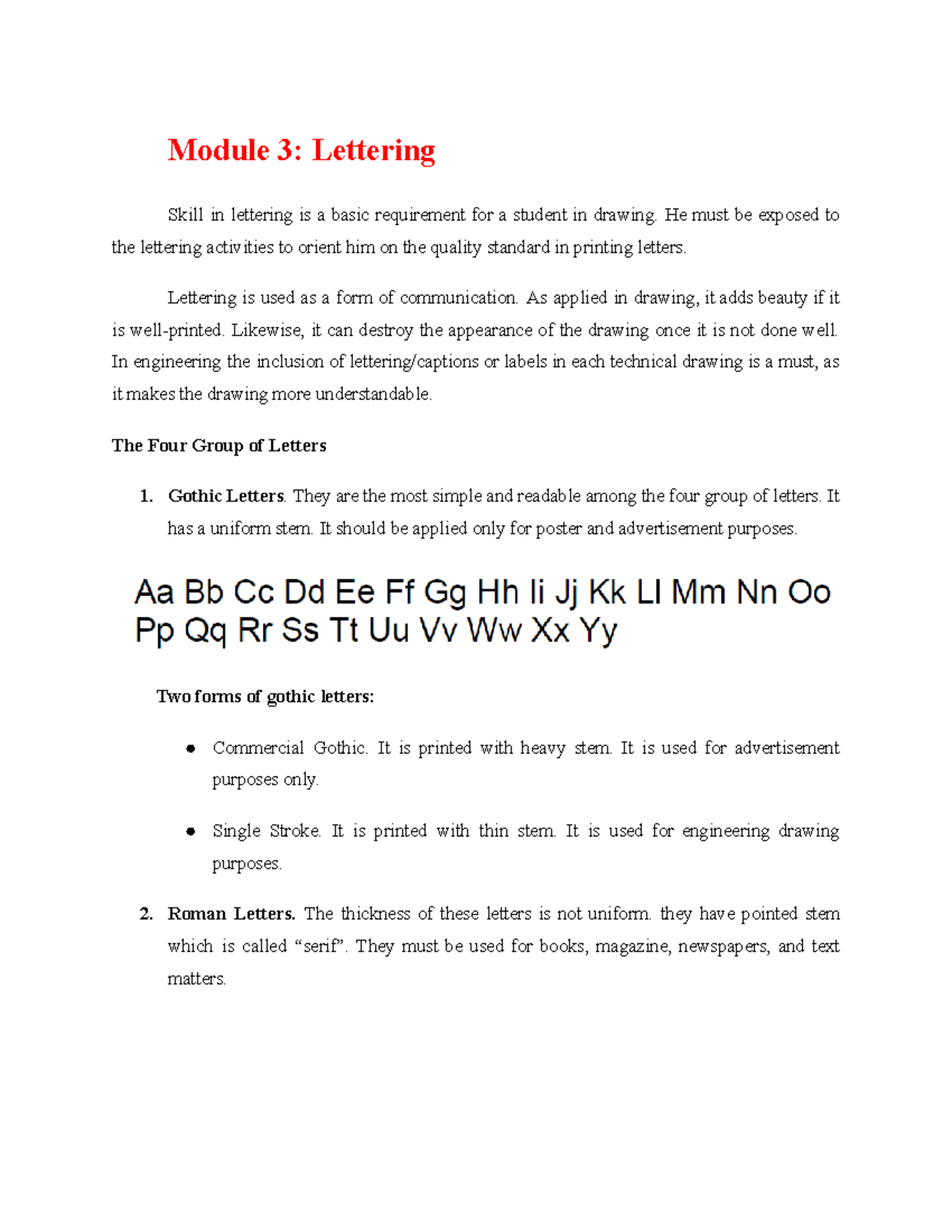 Module 3 - Lettering - Module 3: Lettering Skill in lettering is a ...