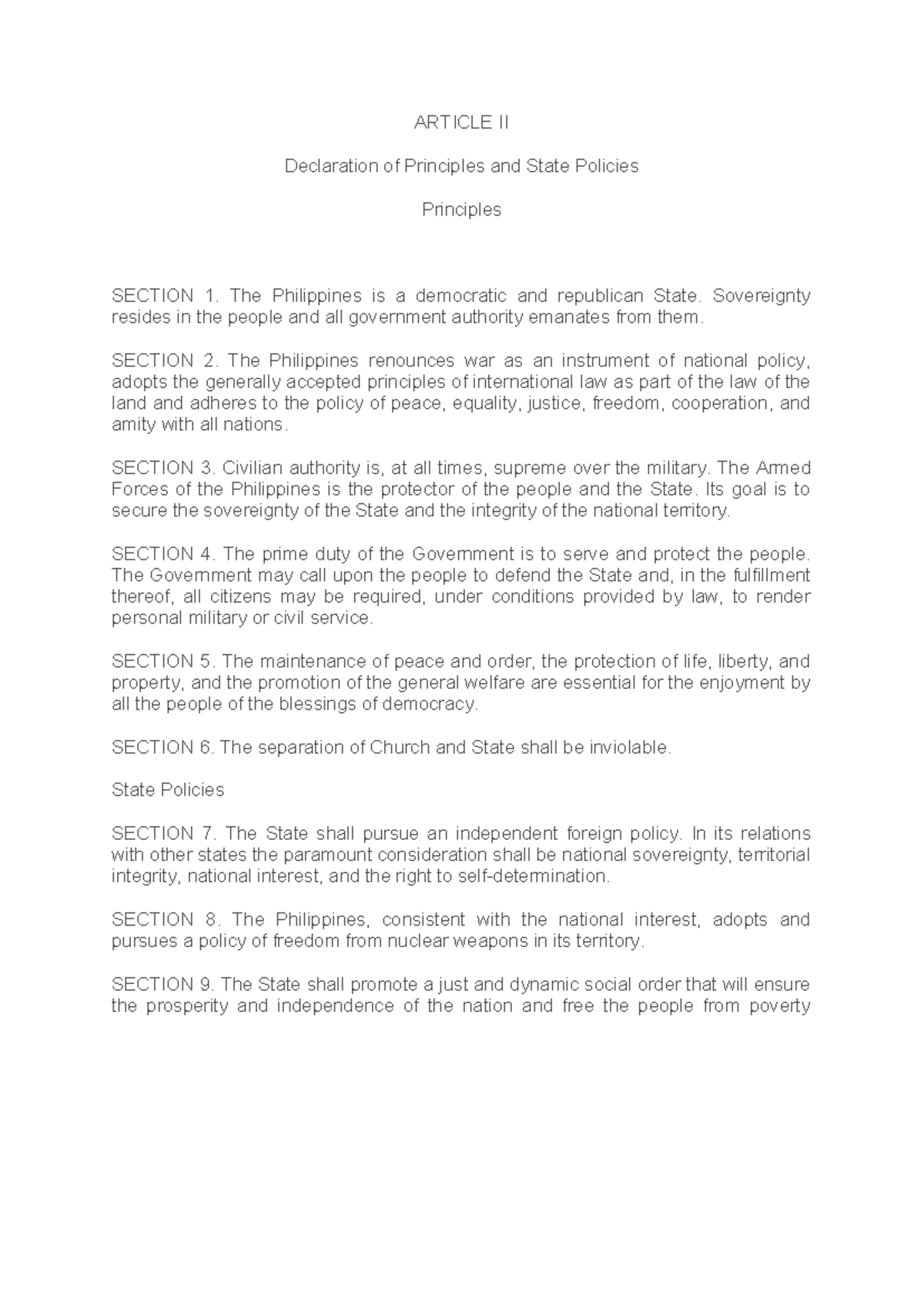 Article II: Declaration of Principles & State Policies (1987 Consti ...