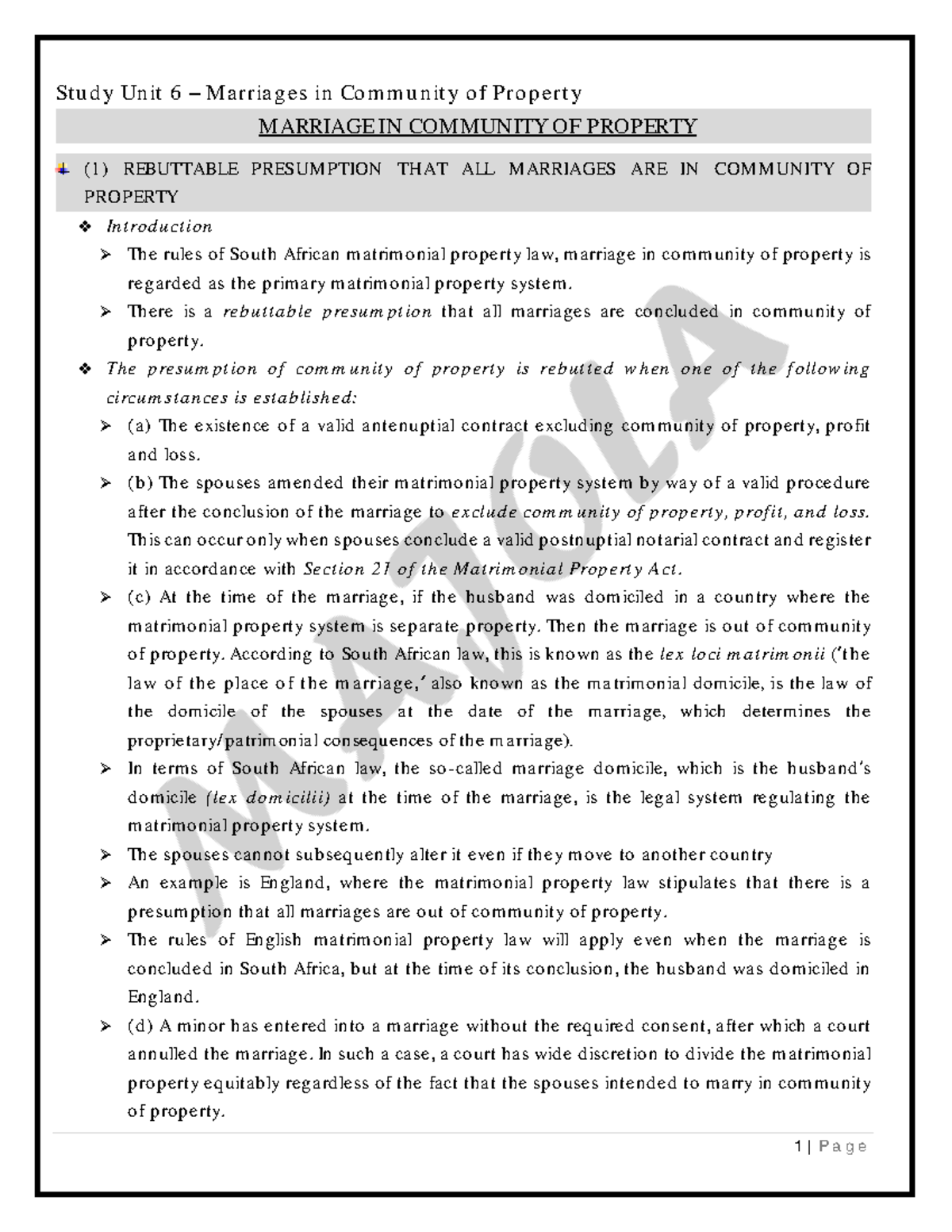 Study Unit 6 – Marriage in Community of Property: Key Concepts and ...
