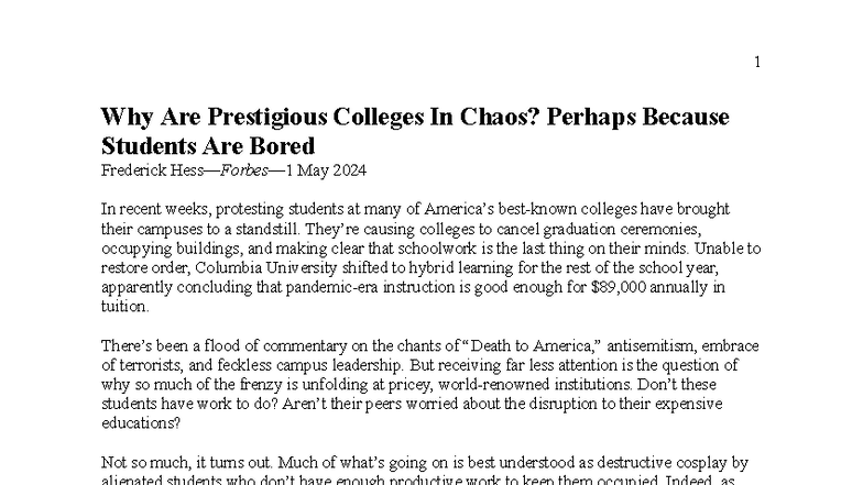 Why Prestigious Colleges Are in Chaos: Student Boredom Explored - Studocu