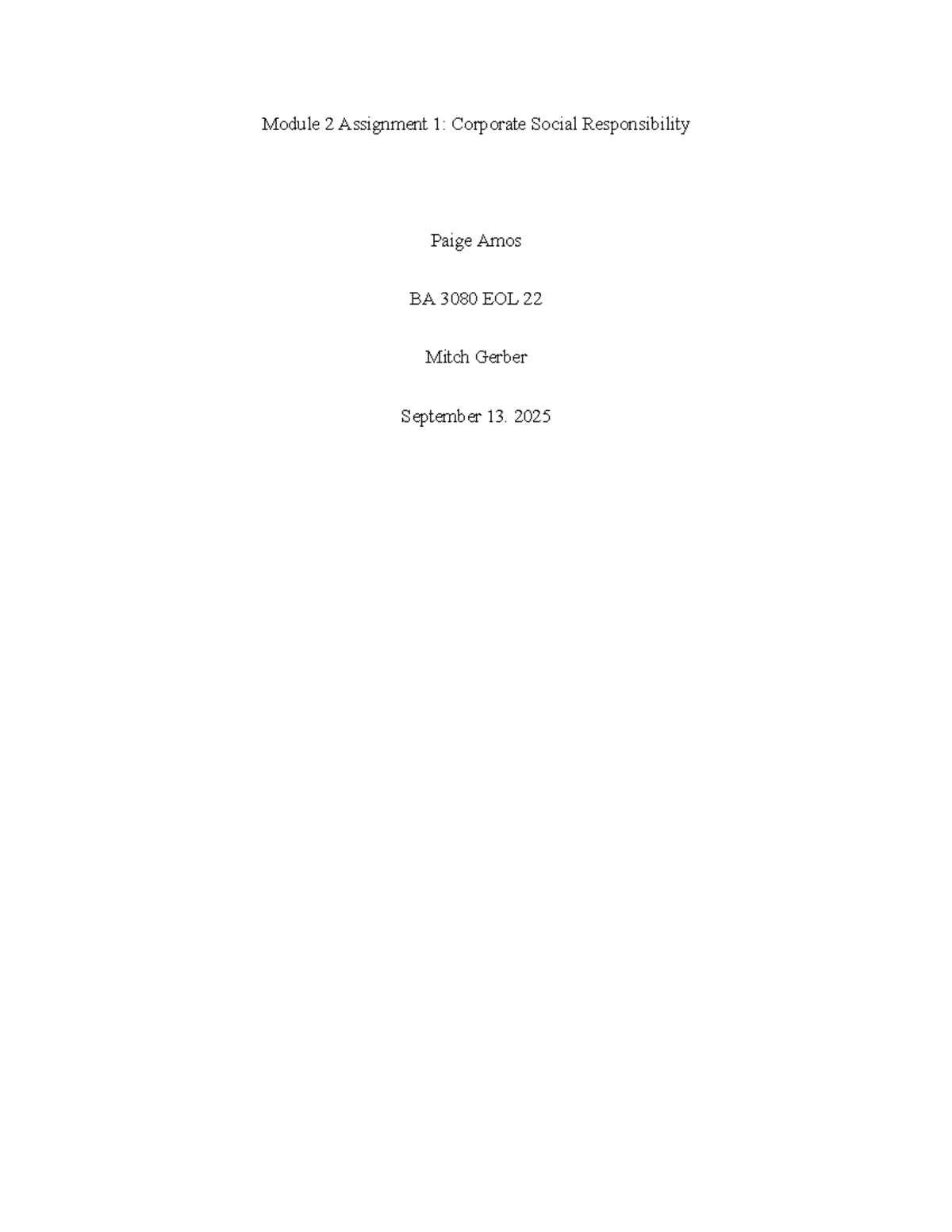 BA 3080 EOL 22 Module 2 Assignment 1: CSR in the Pandemic Era - Studocu