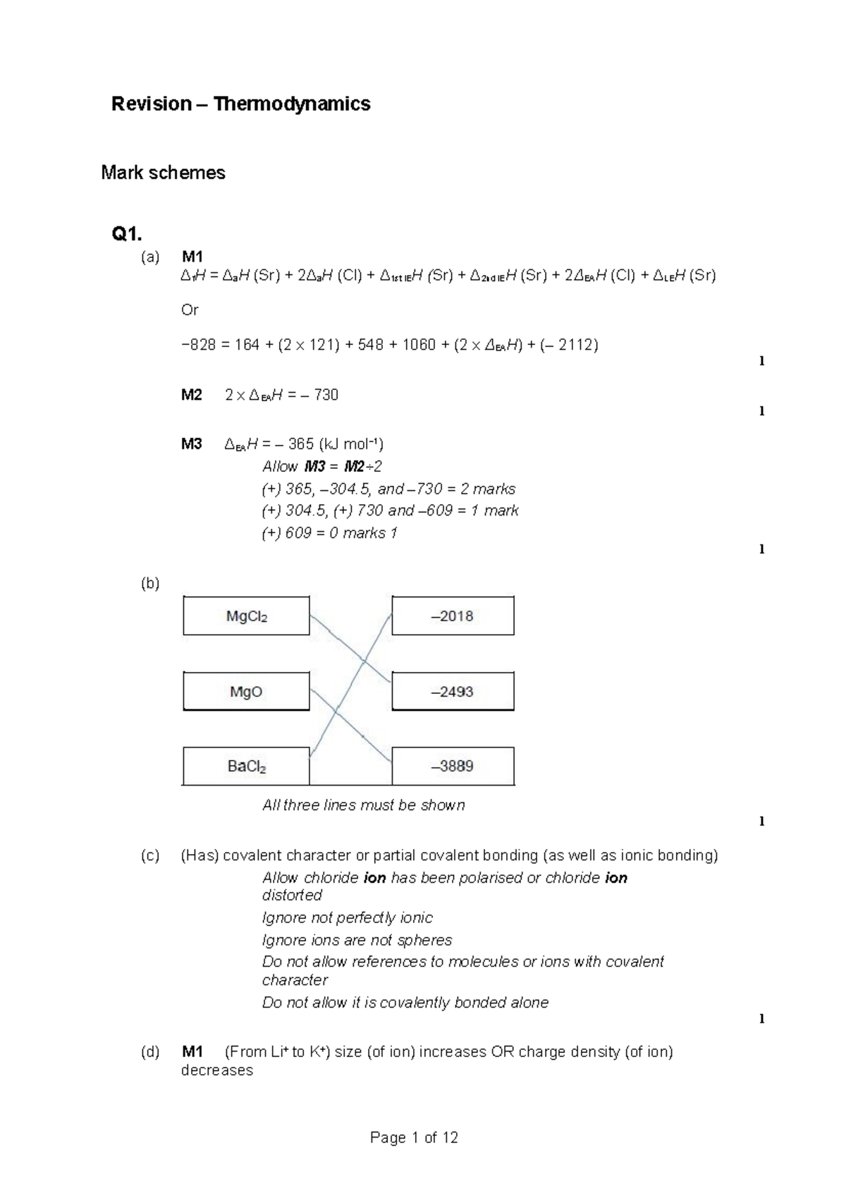 Revision - Thermodynamics Exampro Q1-Q7 Mark Scheme - Studocu