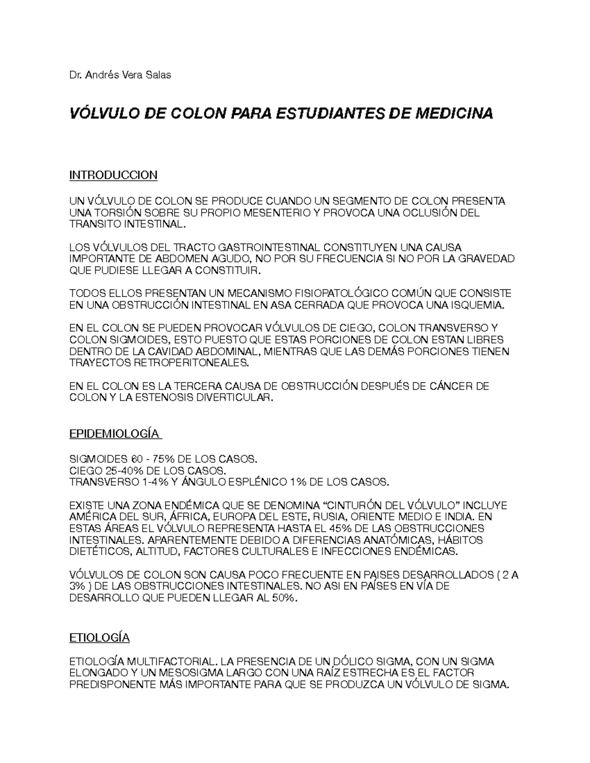 VÓLVULO DE COLON: GUÍA PARA ESTUDIANTES DE MEDICINA (250903) - Studocu