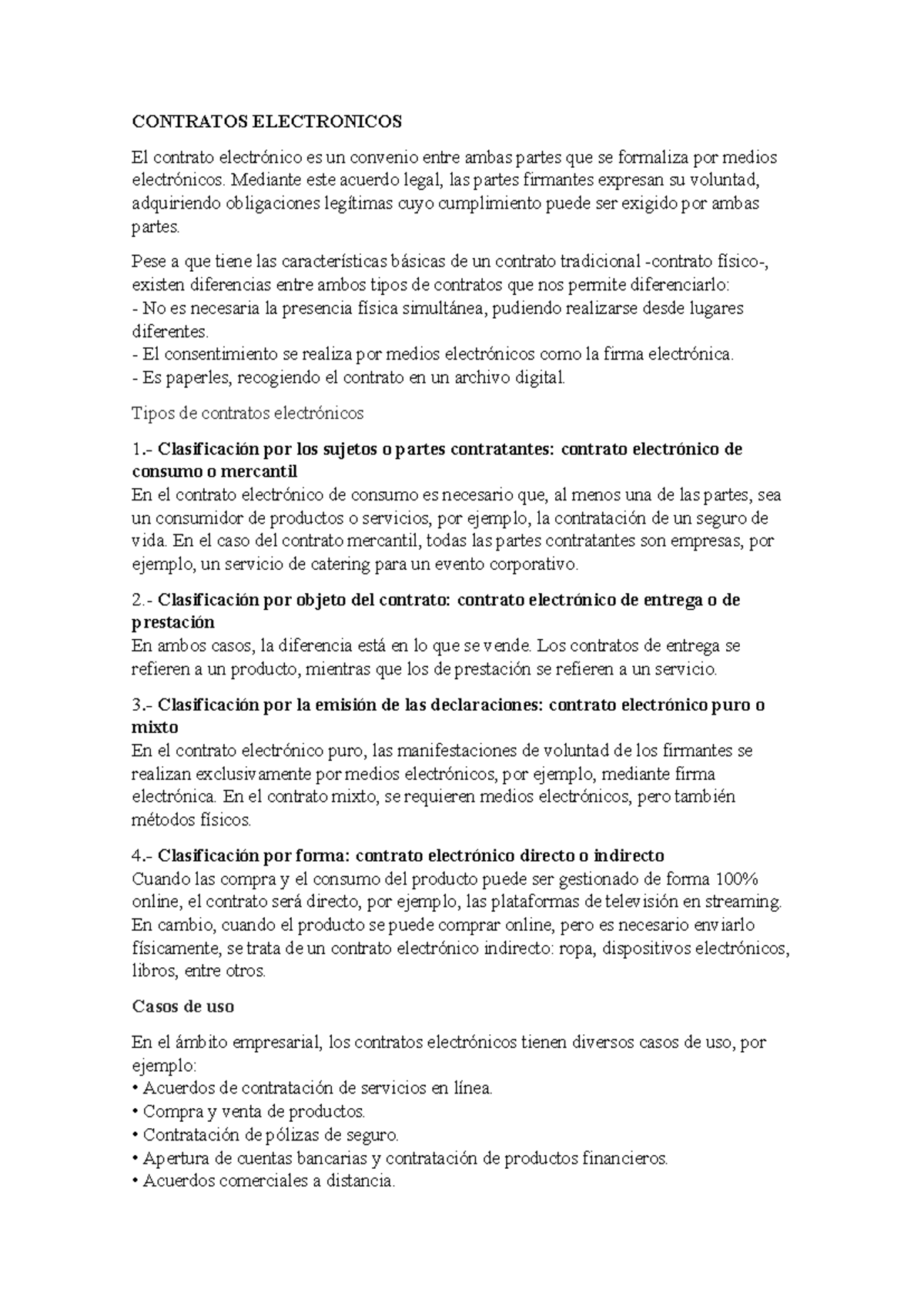 Contratos Electrónicos: Tipos y Características Esenciales - Studocu