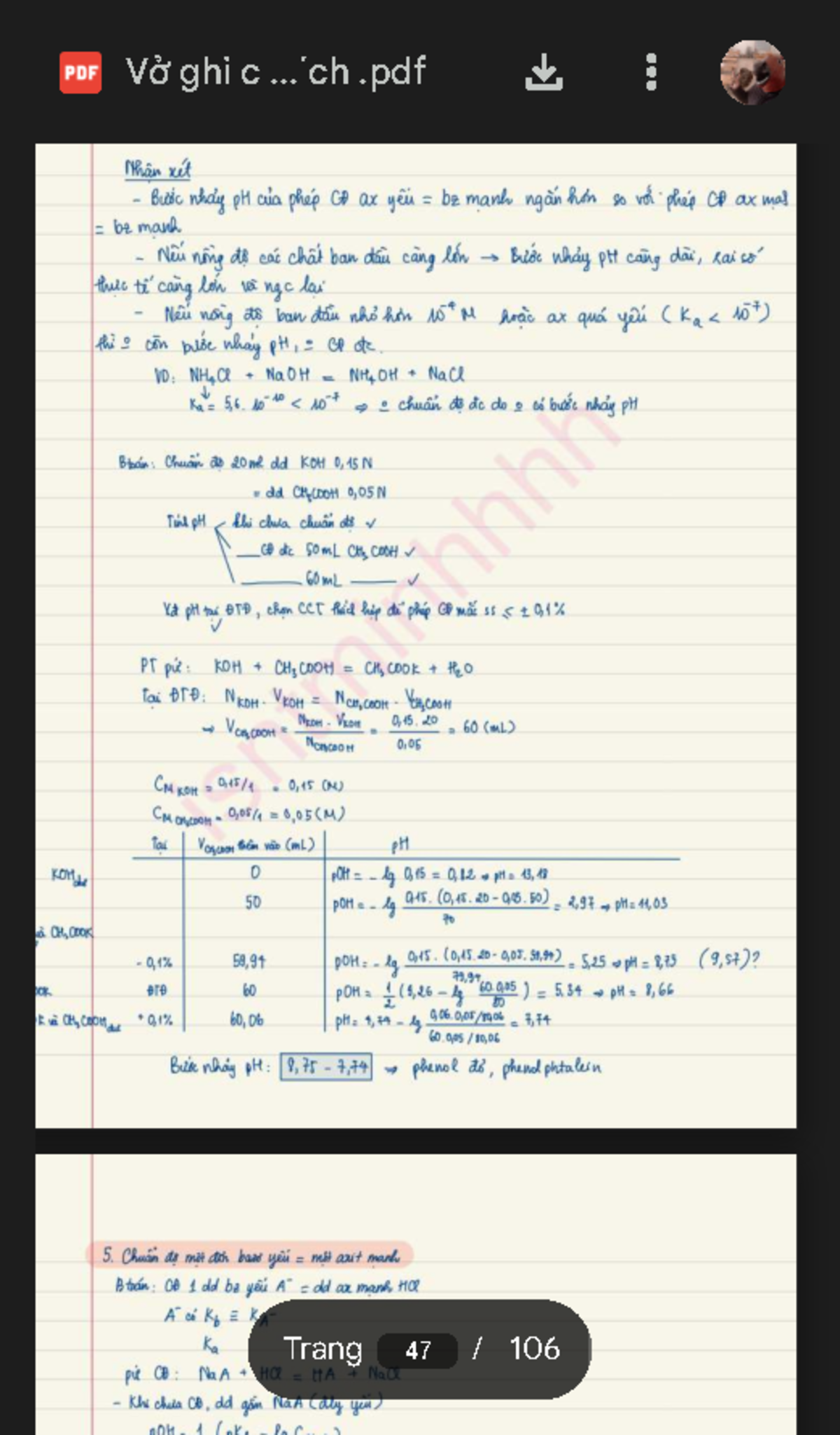 Chemistry Lab Notes: Acid-Base Titration Analysis (Course Code: E V3 ...