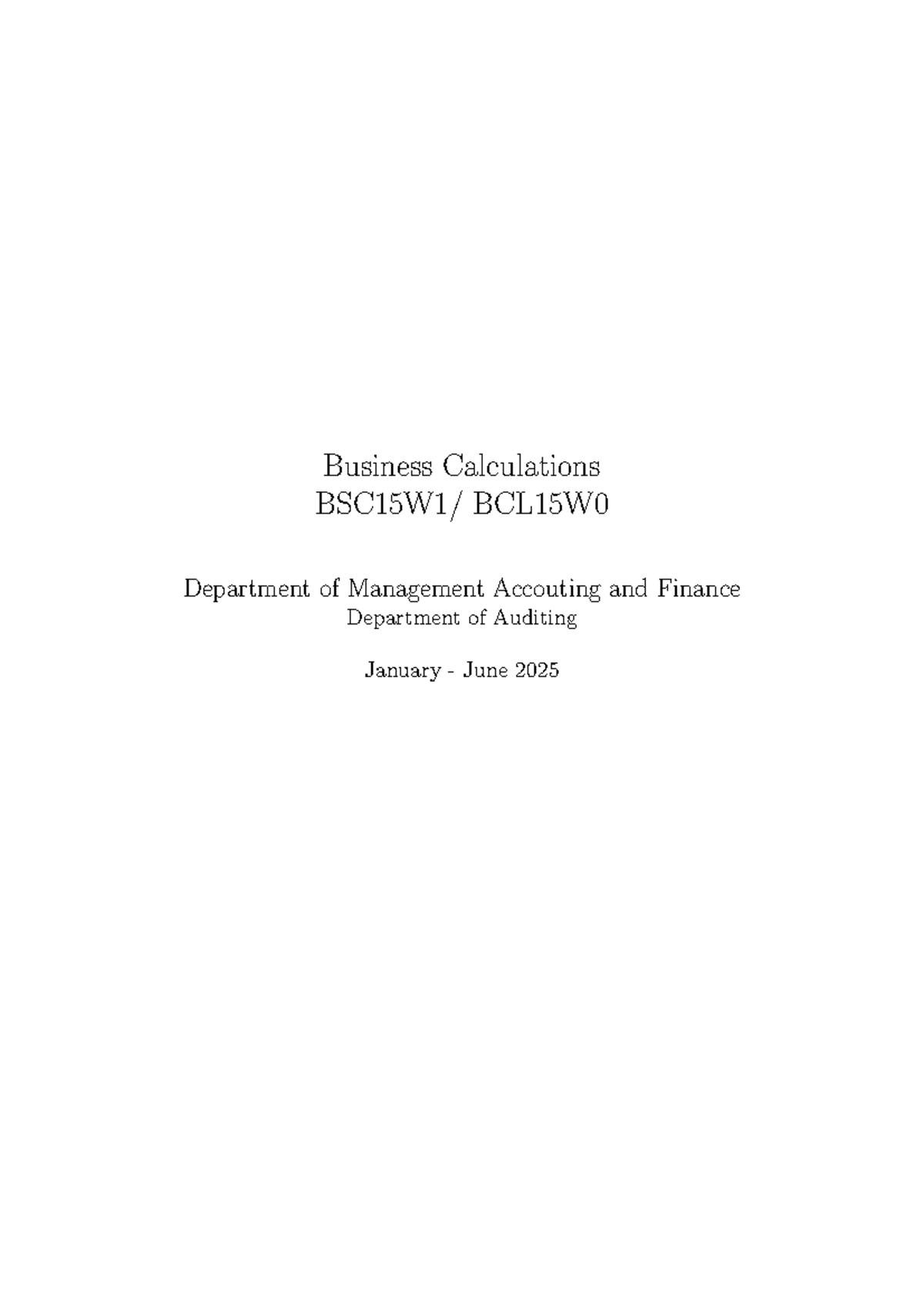 Business Calculations BCL15W0: Comprehensive Study Guide for Management ...