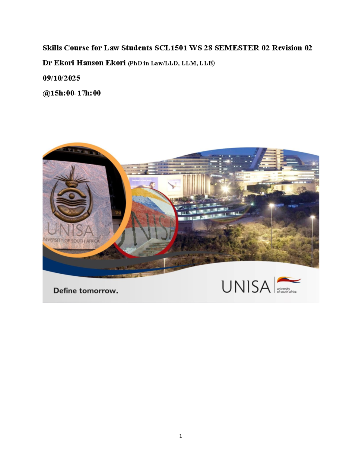 Skills Course for Law Students SCL1501 WS 28 Semester 02 Revision Notes ...