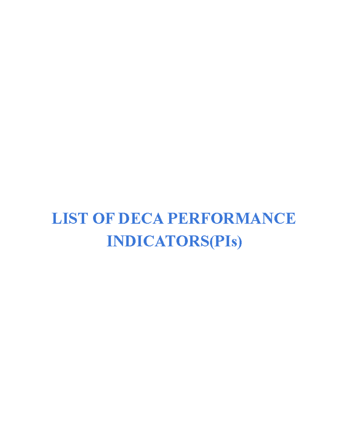 DECA PIs: Comprehensive Overview of Performance Indicators - Studocu