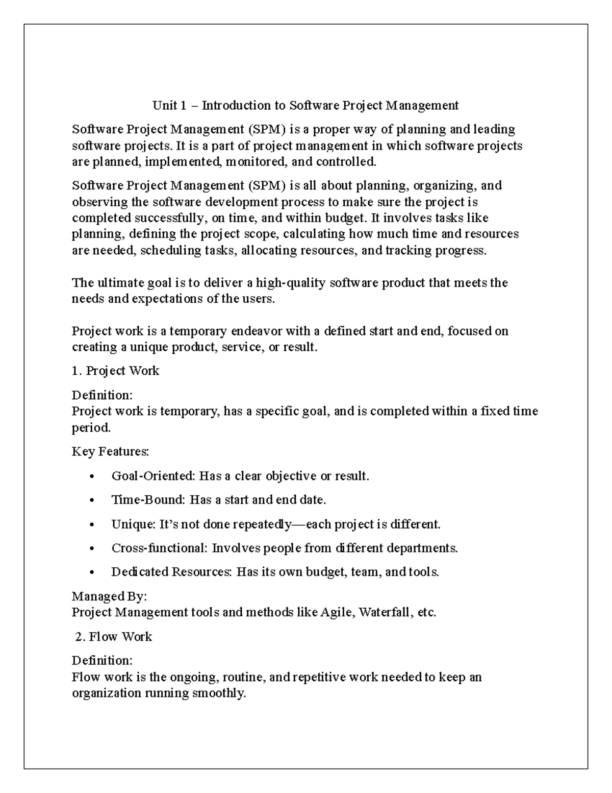 SPM 1: Introduction to Software Project Management Overview - Studocu