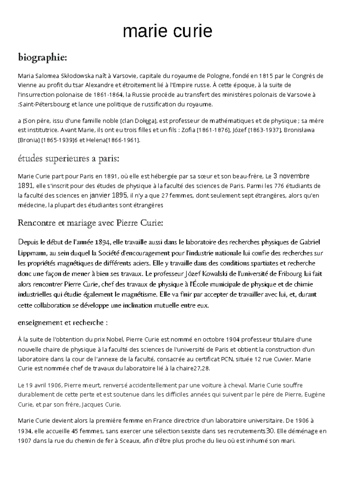 Marie curie - marie curie biographie: Maria Salomea Skłodowska naît à ...