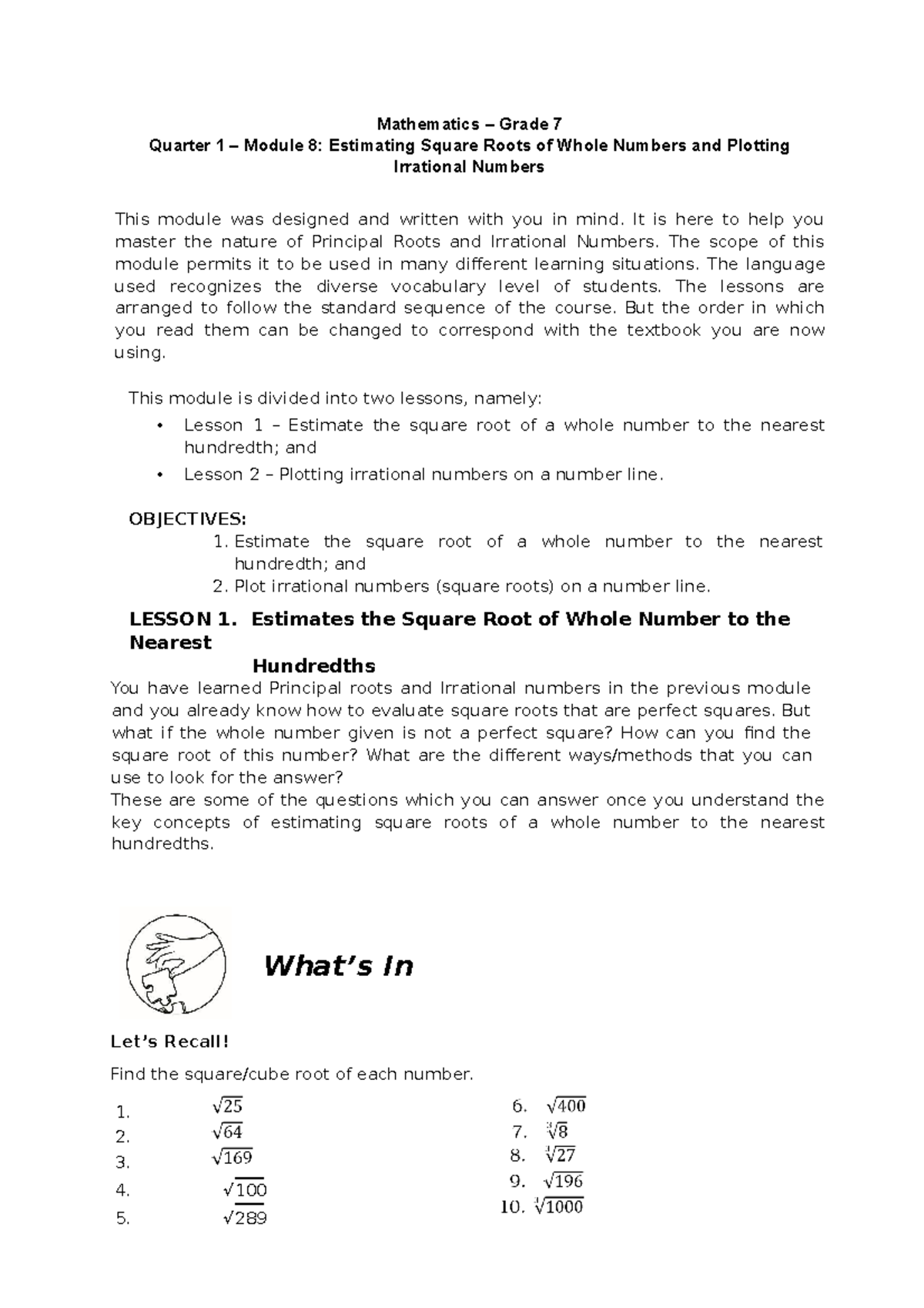 MATH 7 - ADM - Module 8 - Final - Mathematics – Grade 7 Quarter 1 ...
