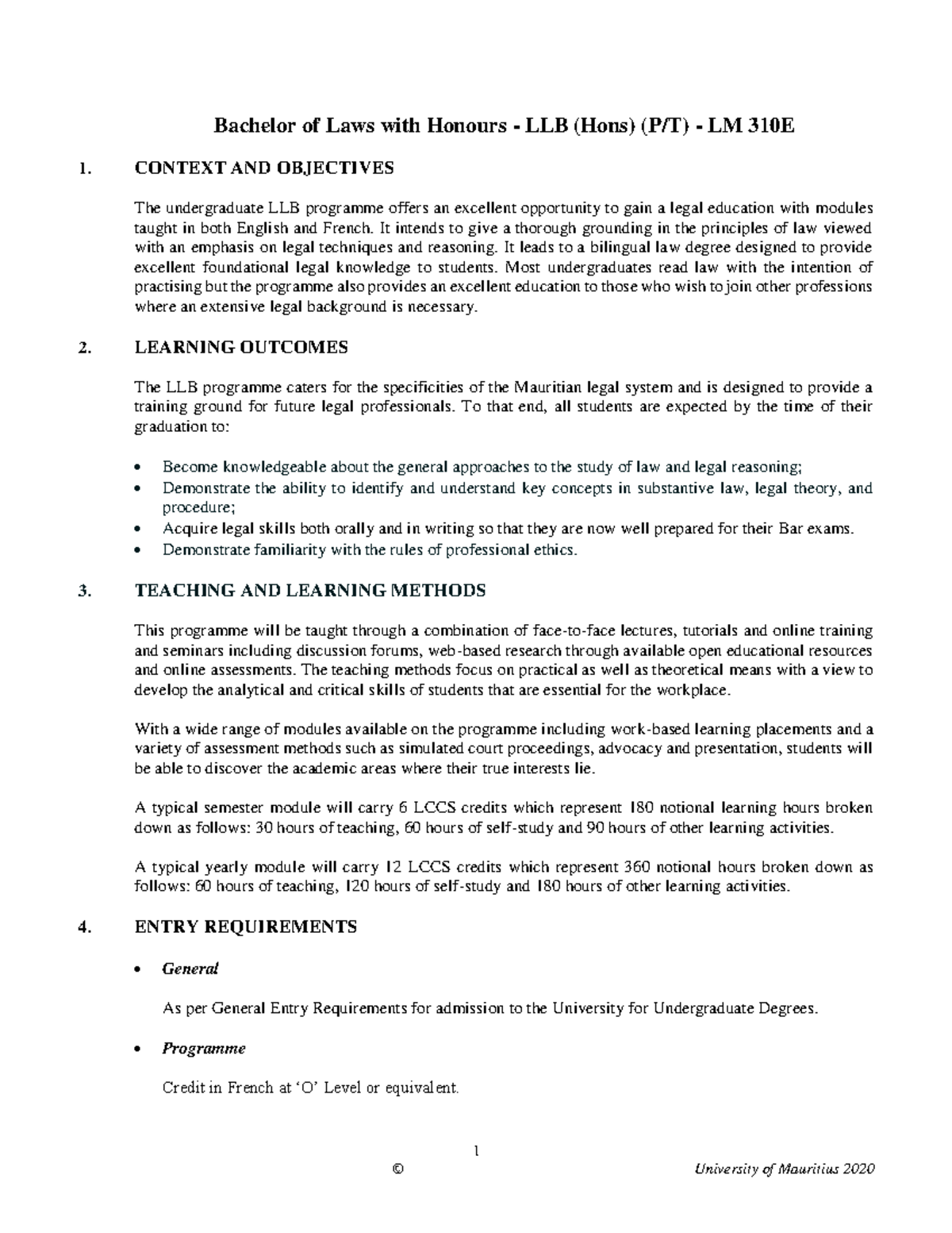 LM310E A - LLB Programme Module Catalogue and Learning Outcomes - Studocu