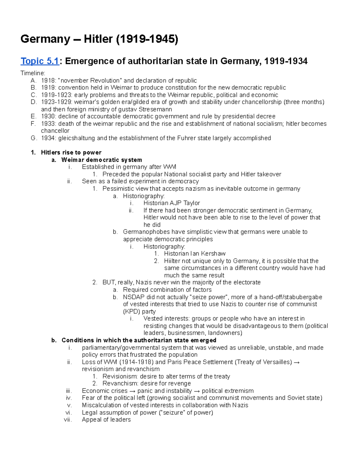 Germany - Hitler: Emergence of Authoritarian State (Topic 5.1) - Studocu