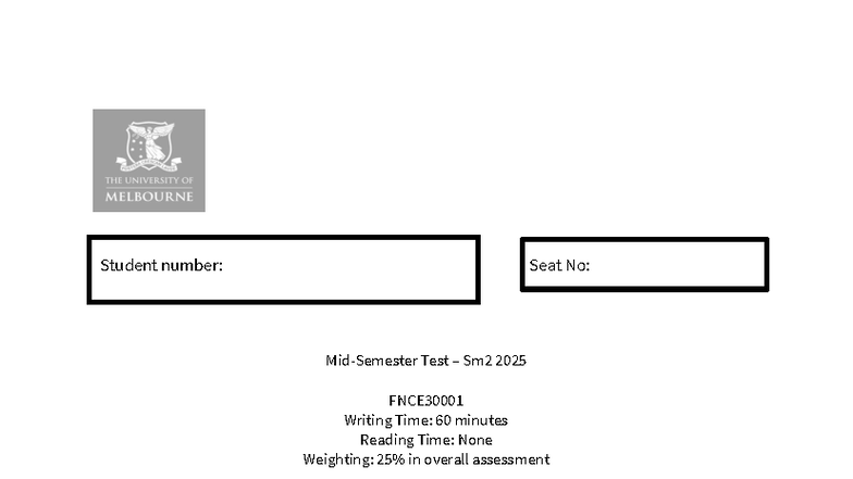FNCE30001 Midterm Exam Instructions and Cover Sheet - Studocu