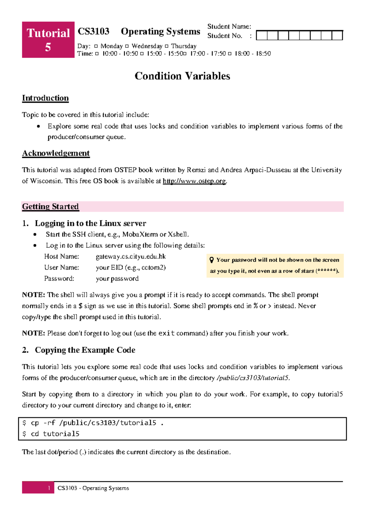 CS3103 Tutorial5_Questions(2025/26) - Tutorial 5 CS3103 Operating ...