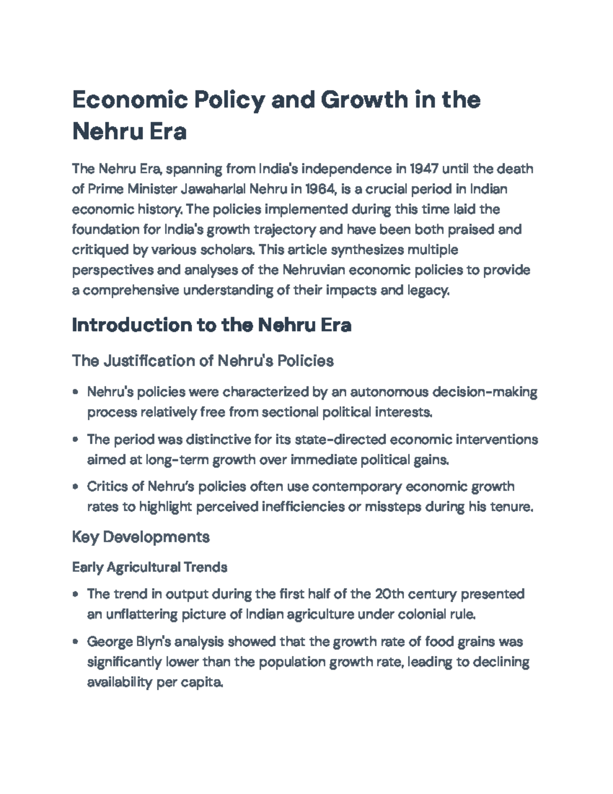 Economic Policy & Growth in India’s Nehru Era (HIST 101) - Studocu