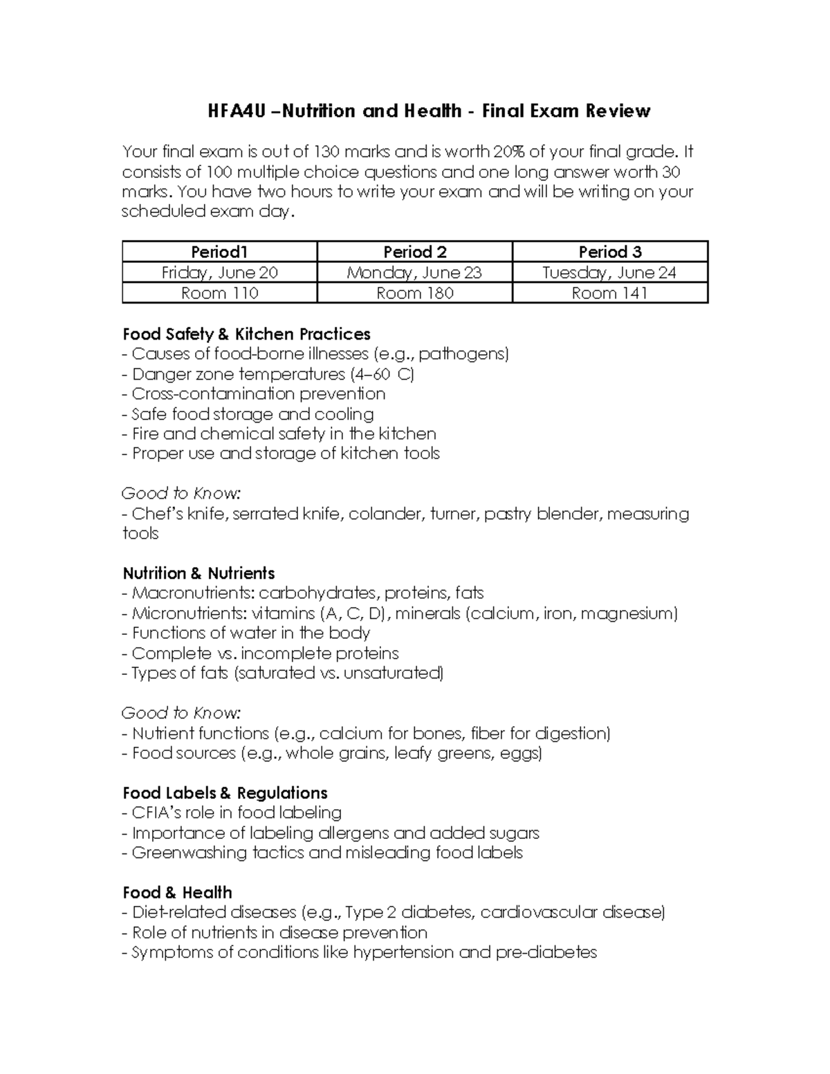 HFA4U Final Exam Review - Health 2025 Guide - Studocu