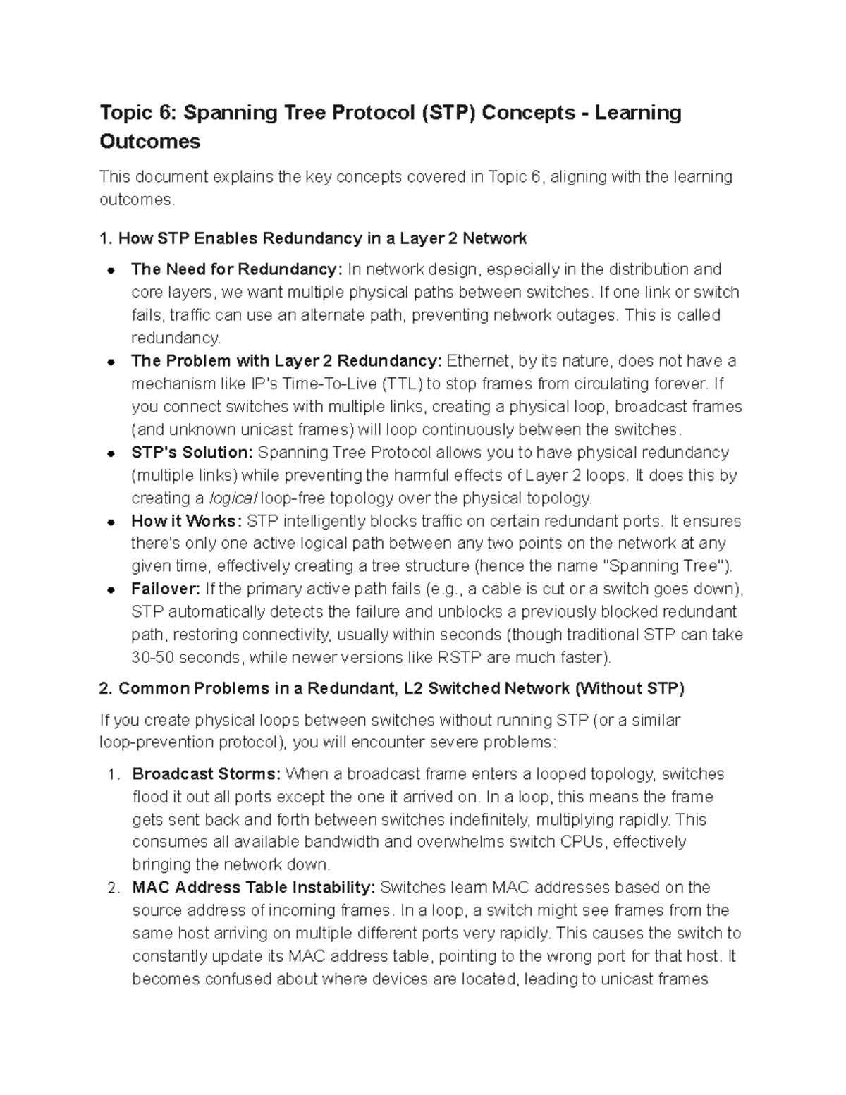 Topic 6: Spanning Tree Protocol (STP) Study Notes - Studocu