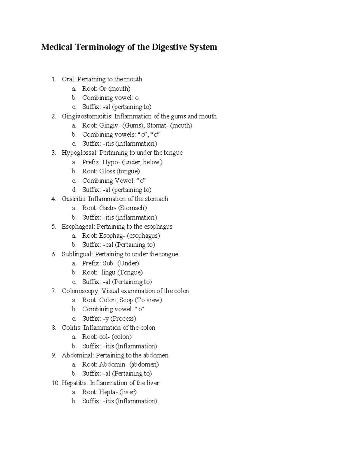 Medical Terminology of the Digestive System: Key Terms and Definitions ...