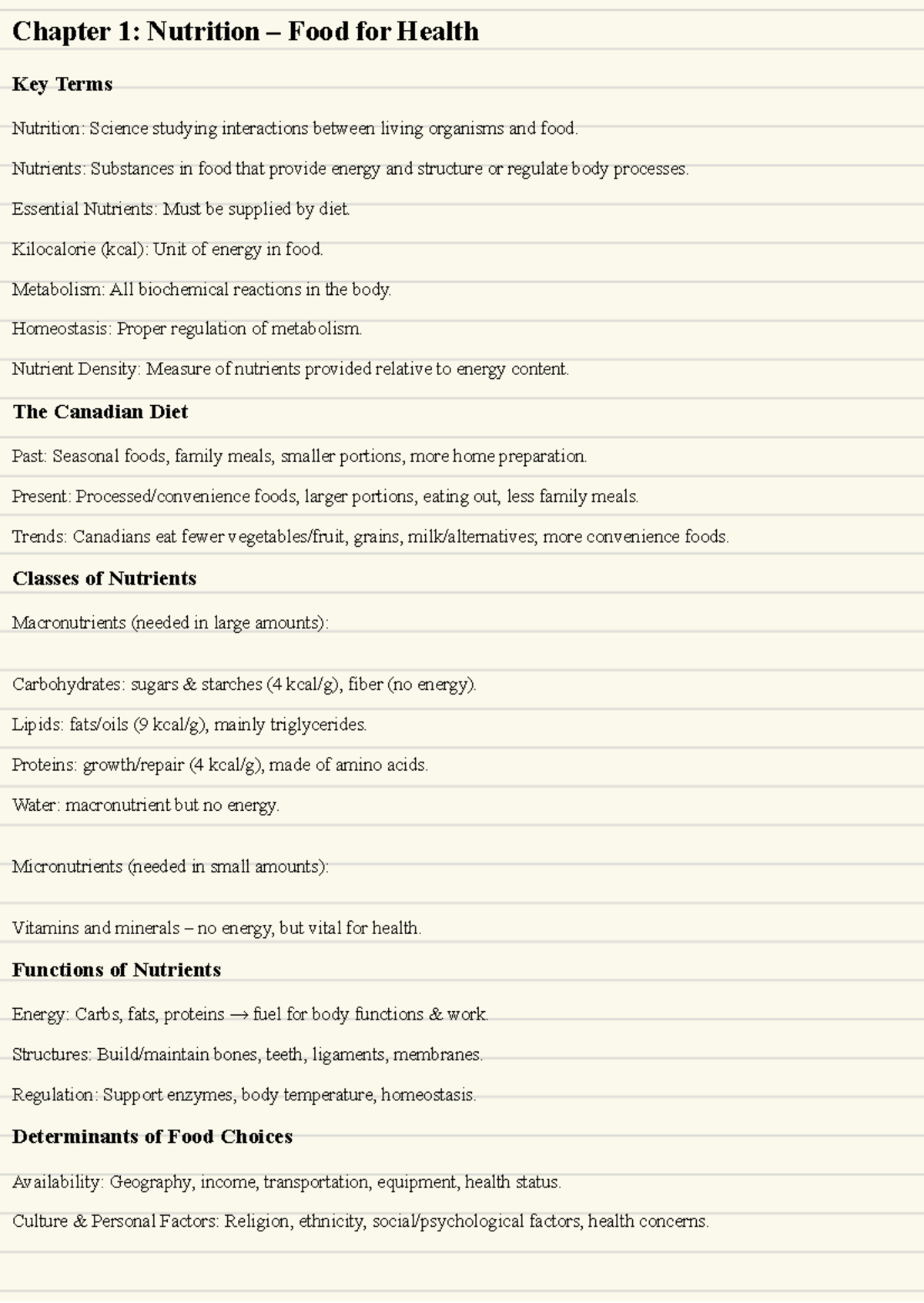 Nutrition 100: Slideshow Summaries of Chapters 1-4 - Studocu