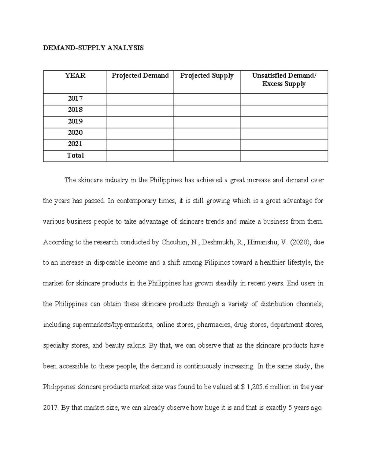 Price Study - DEMAND-SUPPLY ANALYSIS YEAR Projected Demand Projected ...